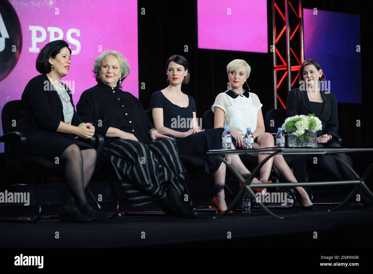 From left, Pippa Harris, Pam Ferris, Jessica Raine, Helen George, and ...