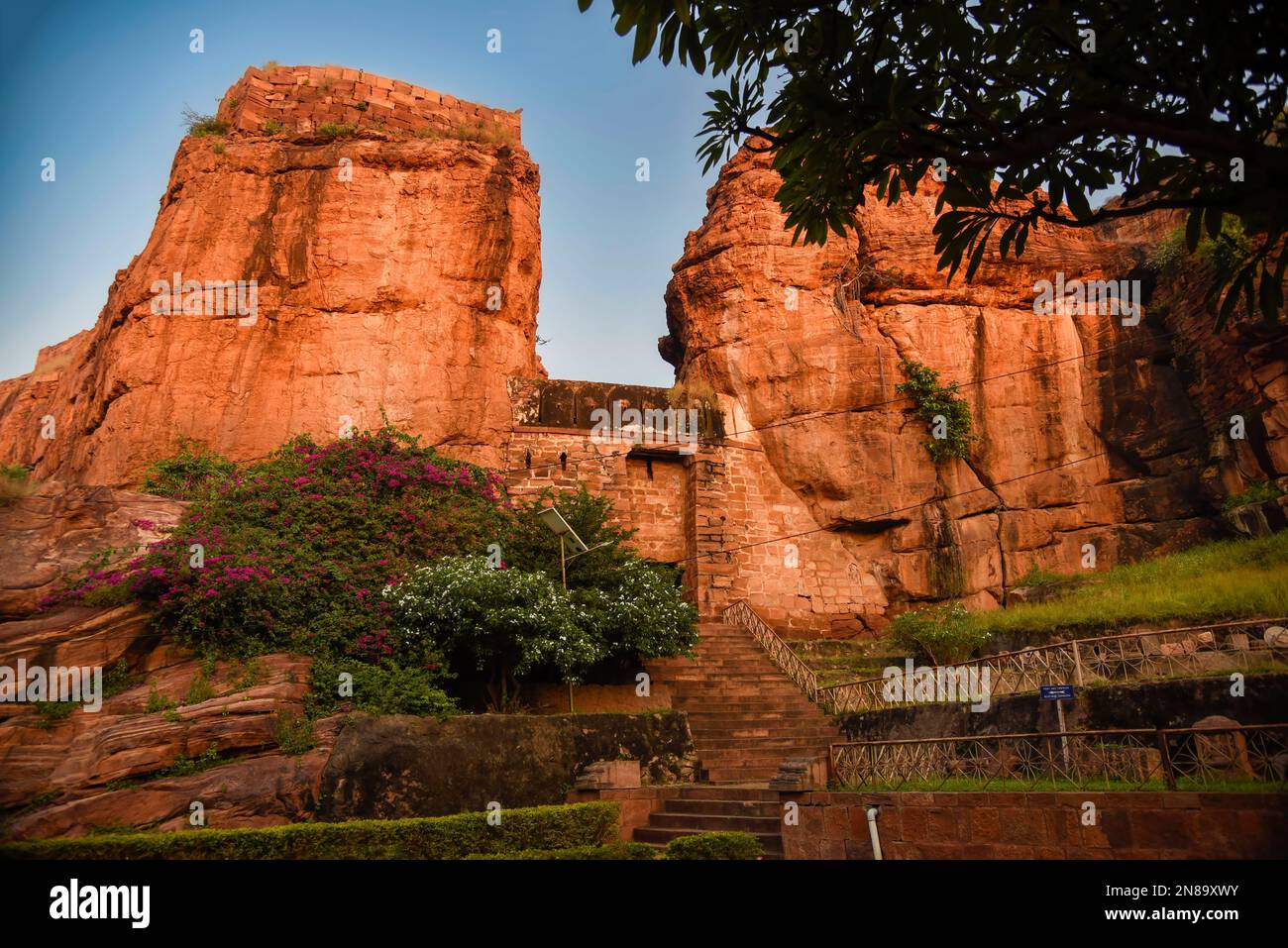 Steps leading up the entrance of Badami fort built by Chalukya king ...