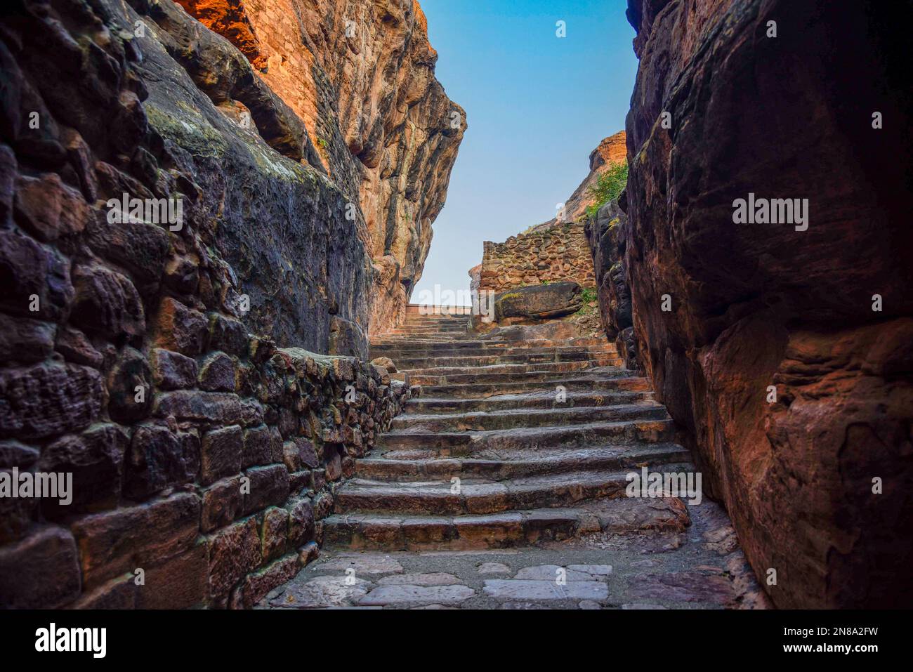 Steps leading up to the top of Badami fort built by Chalukya king ...