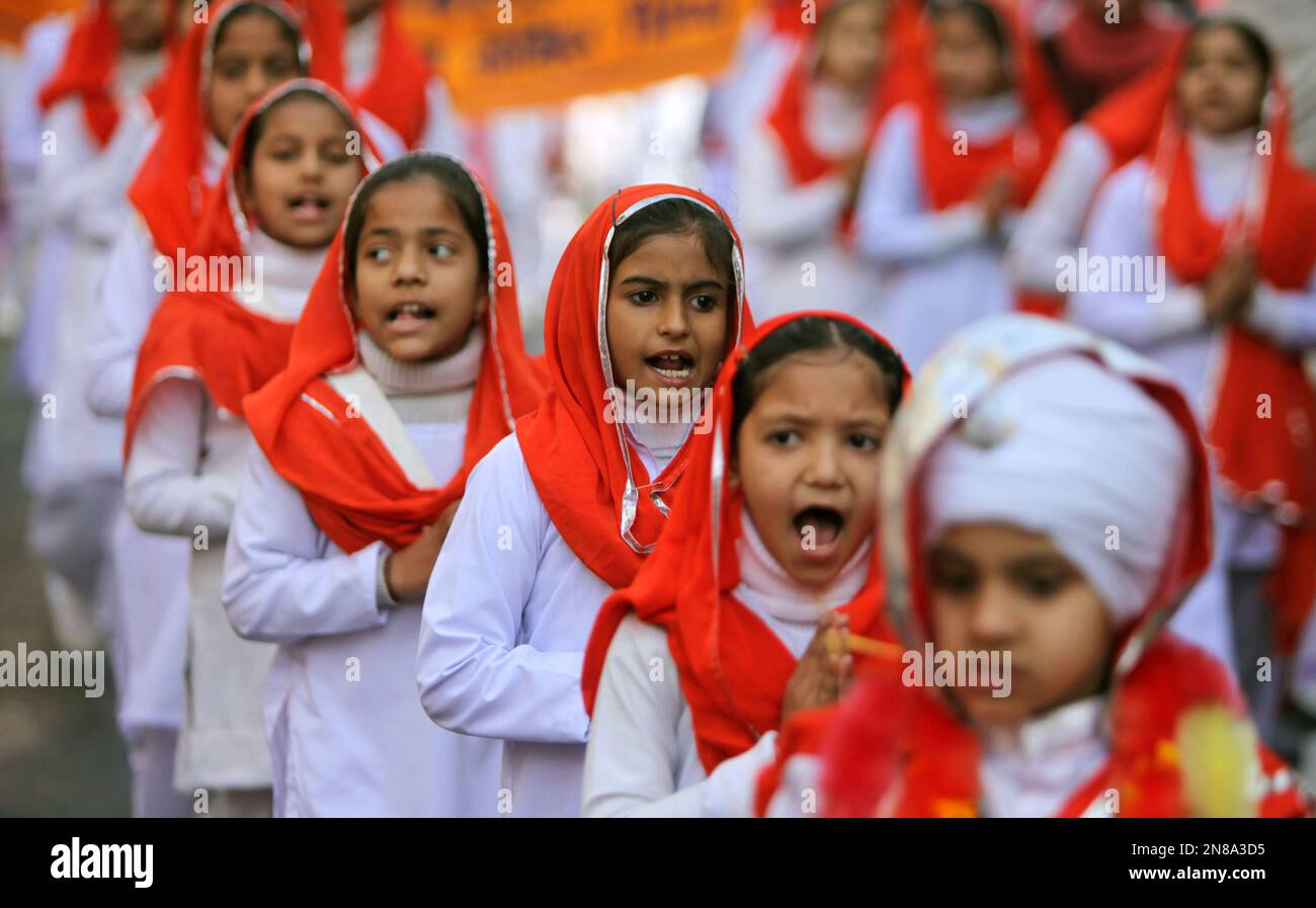 Young Sikh children participate in a religious procession to celebrate ...