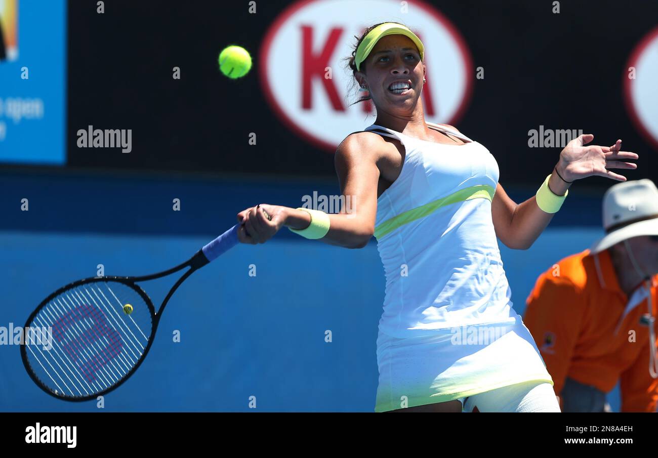 Madison Keys of the US hits a forehand return to Austria's Tamira ...