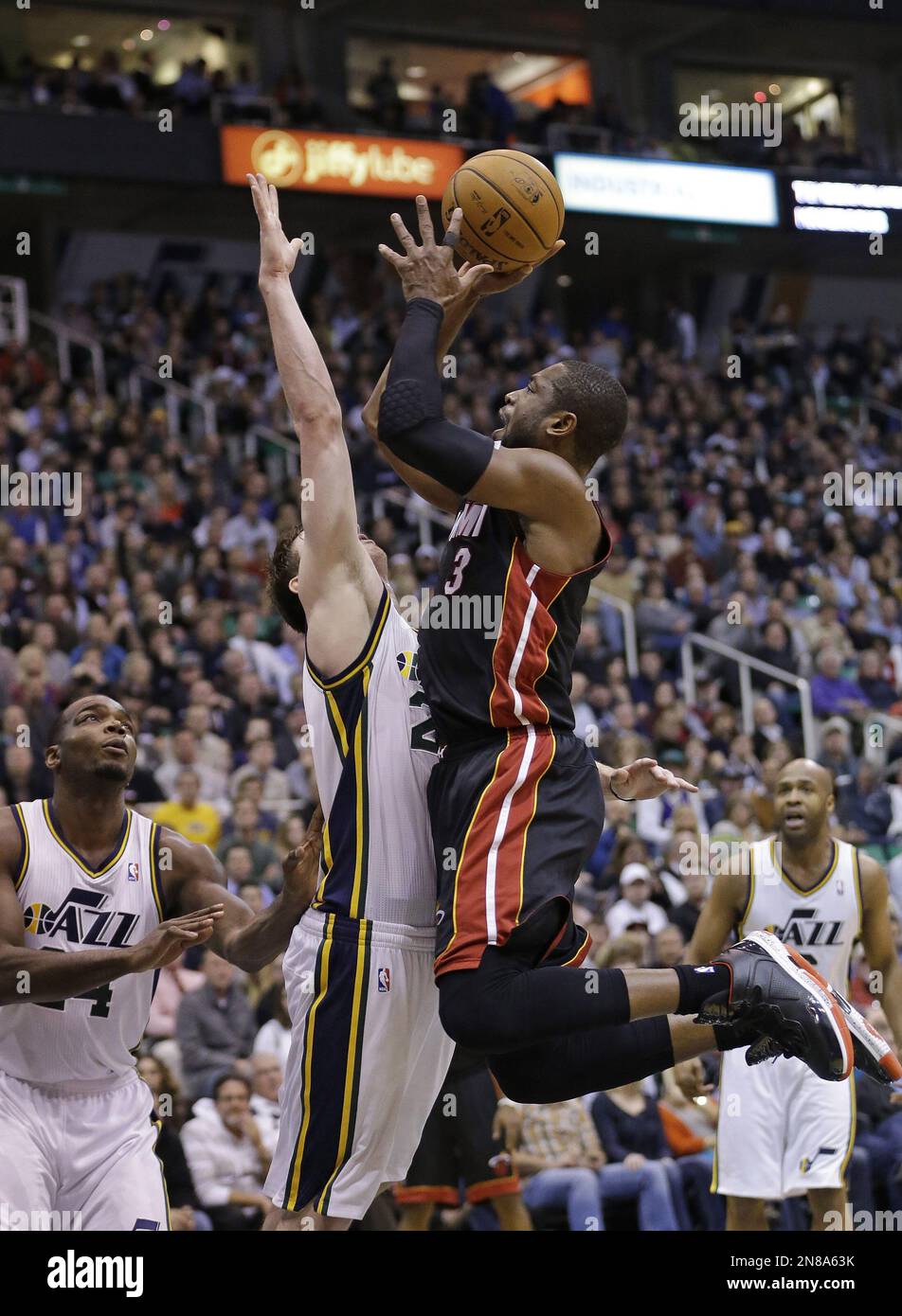 Miami Heat shooting guard Dwyane Wade (3) shoots as Utah Jazz shooting ...