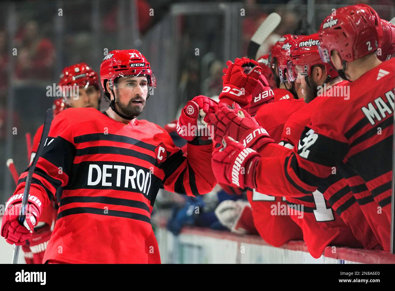 Detroit Red Wings center Dylan Larkin (71) celebrates his goal against ...