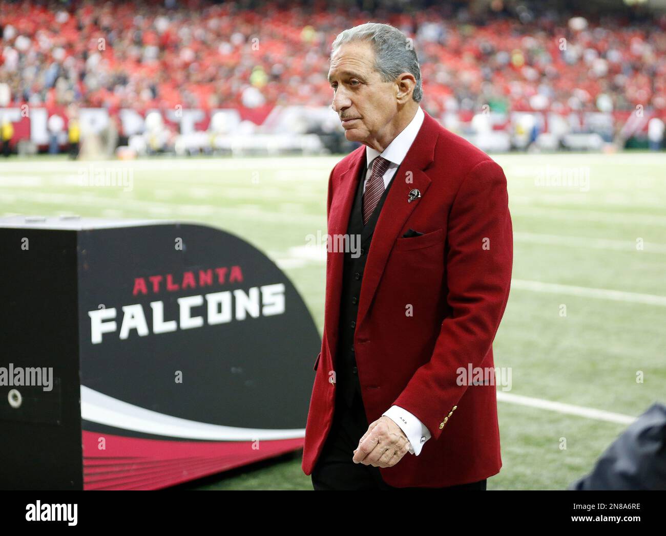 Atlanta Falcons team owner Arthur Blank leaves the field before the ...