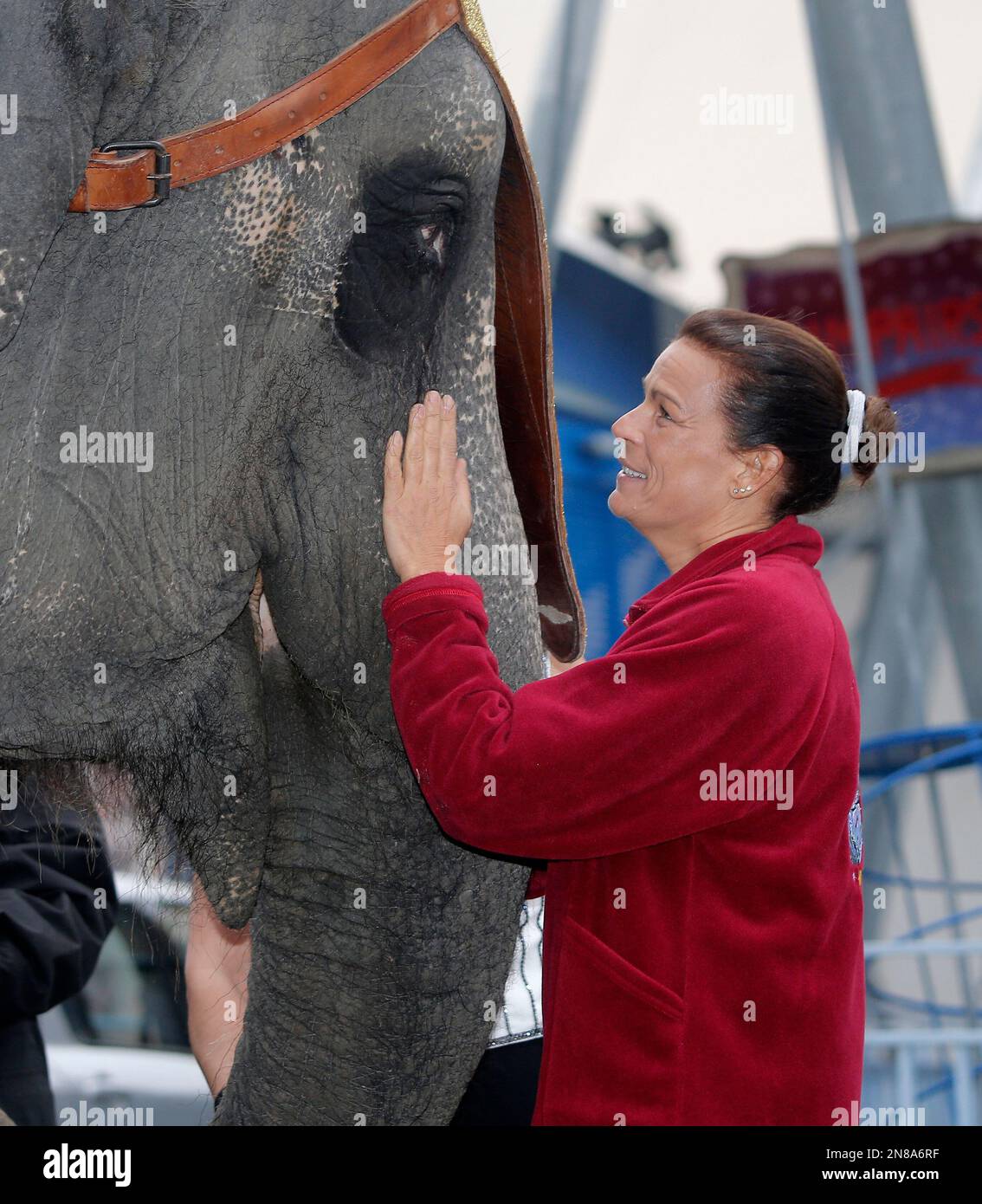 Princess Stephanie of Monaco poses with an elephant during the ...