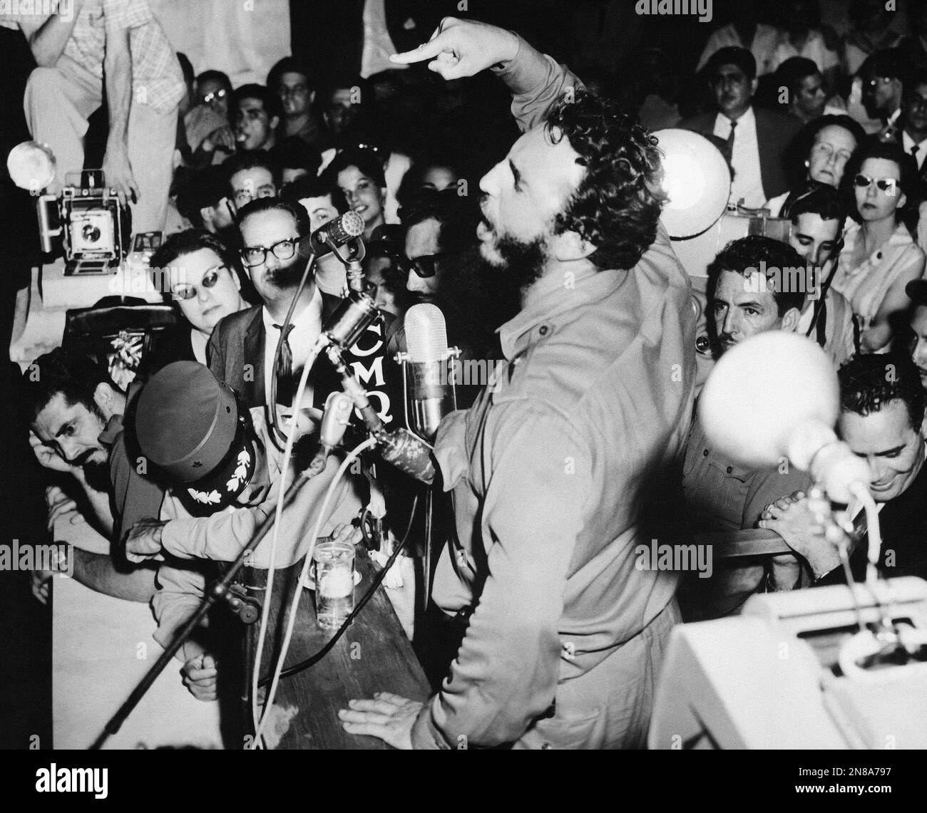 Cuban Prime Minister Fidel Castro, in a striking pose, endorses the ...