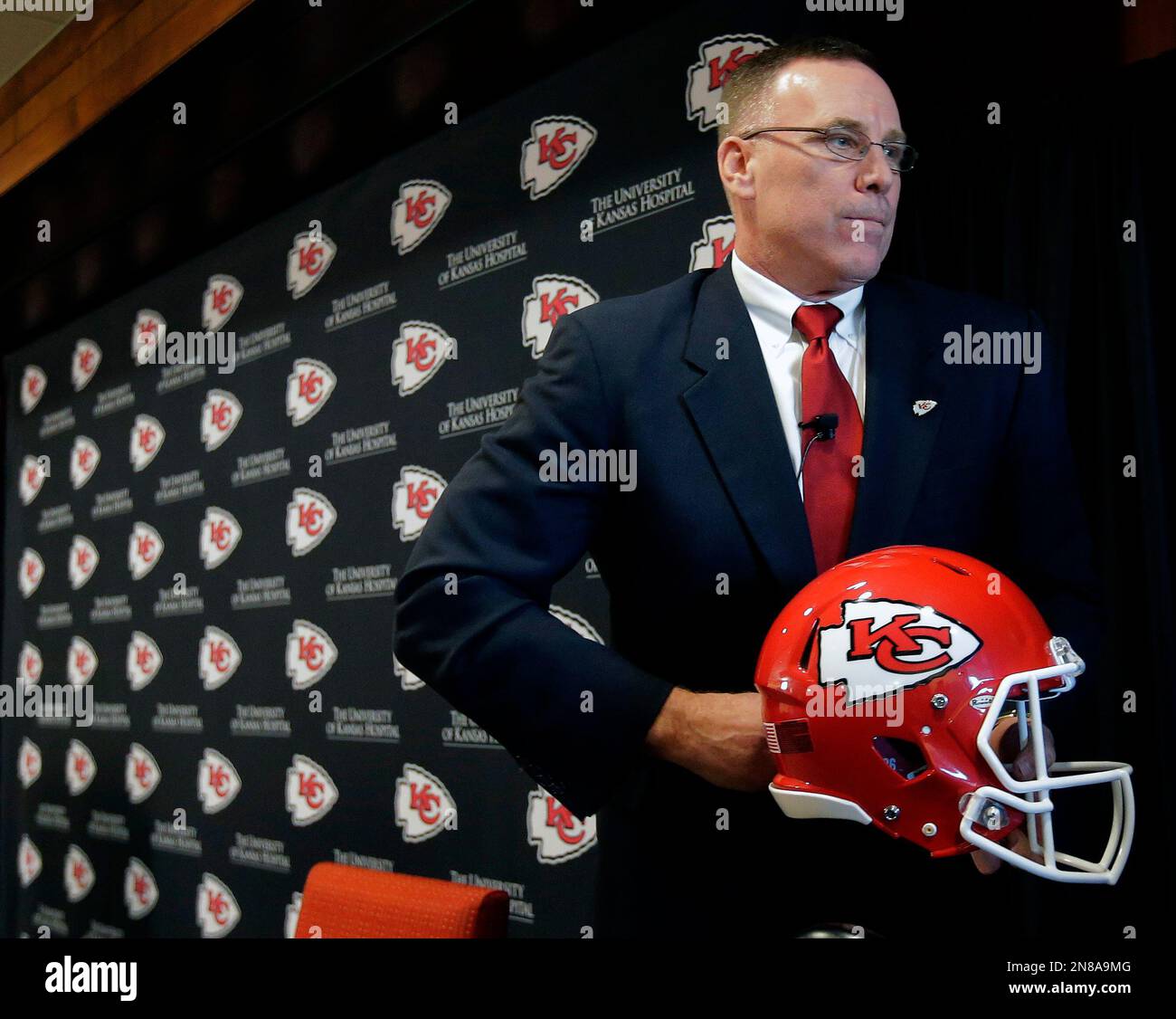 New Kansas City Chiefs general manager John Dorsey leaves the stage ...