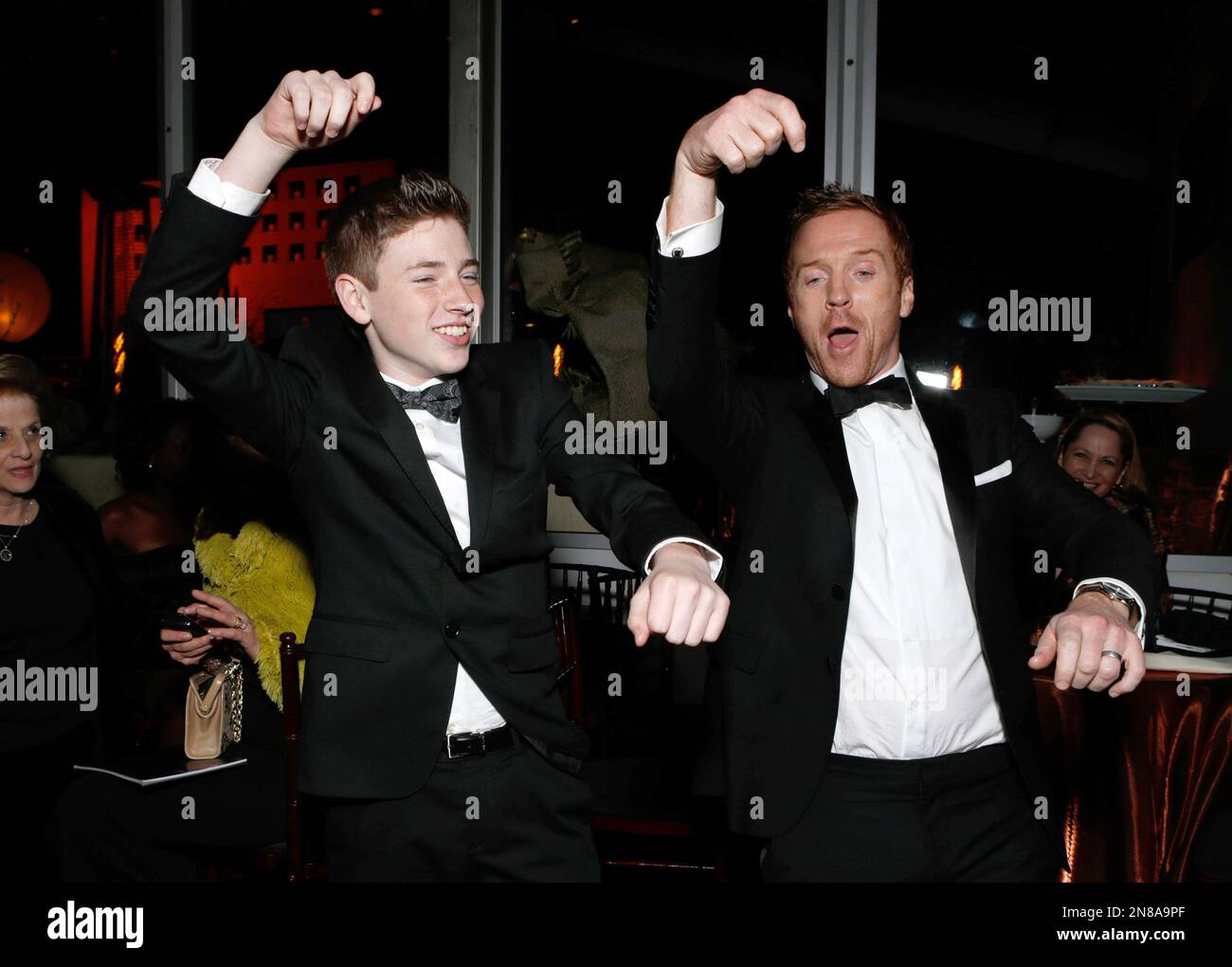 Actors Jackson Pace, left, and Damian Lewis dance Gangnam Style at the ...