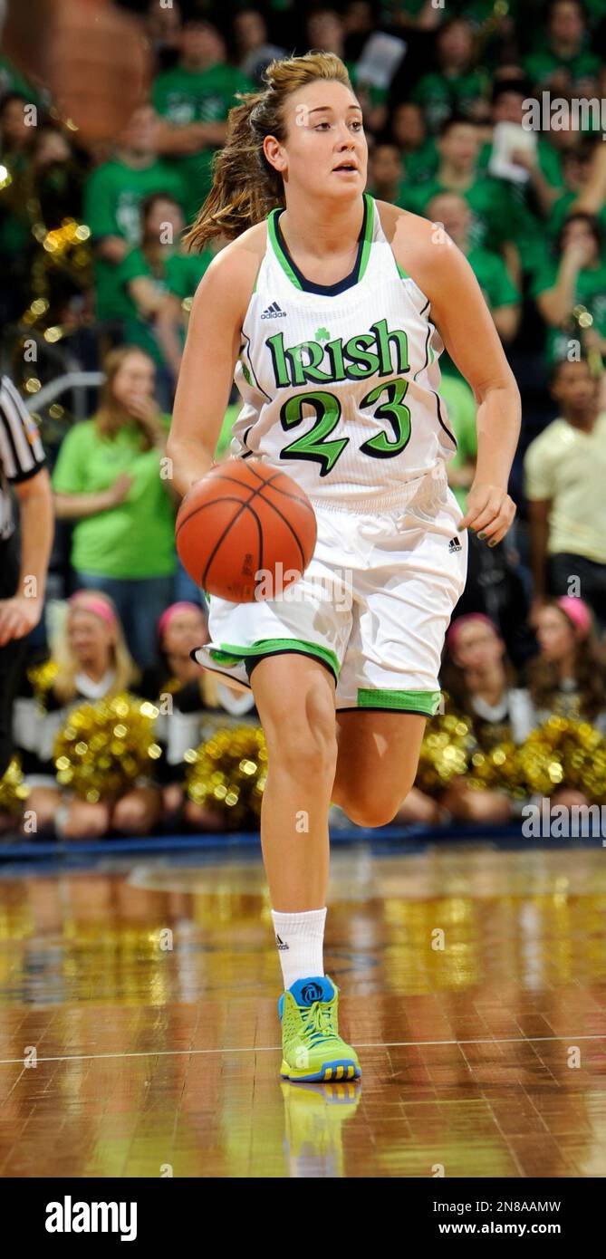 Notre Dame guard Michaela Mabrey drives up court in an NCAA basketball ...