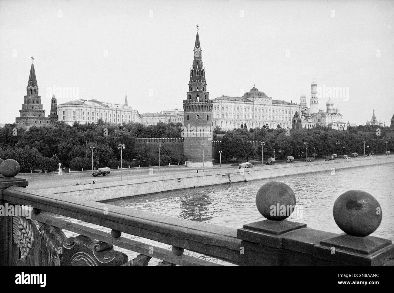 The Kremlin as seen from Kameney Bridge, which crosses the Moscow River ...