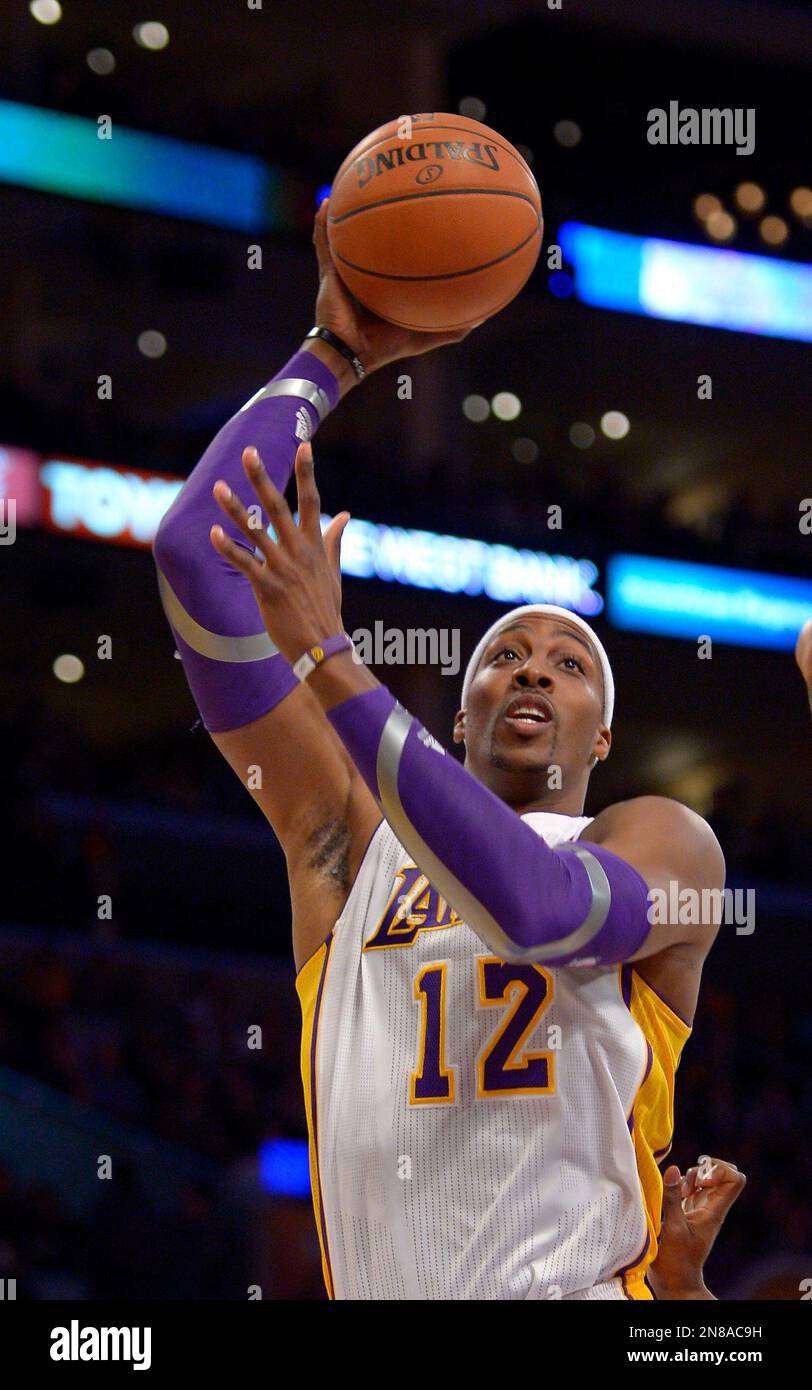 Los Angeles Lakers center Dwight Howard goes up for a shot during the ...