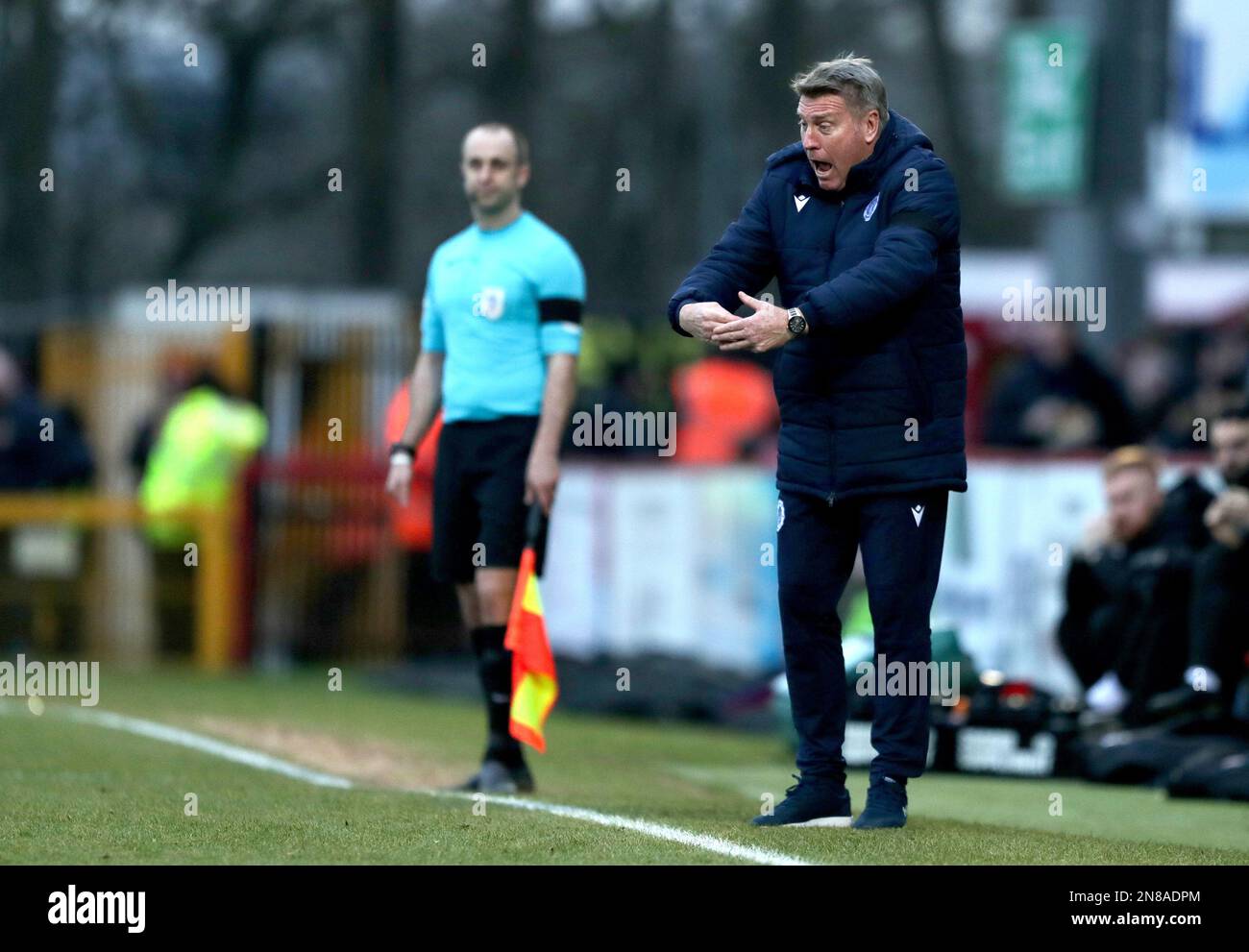 Stevenage assistant manager Paul Raynor gestures on the touchline ...