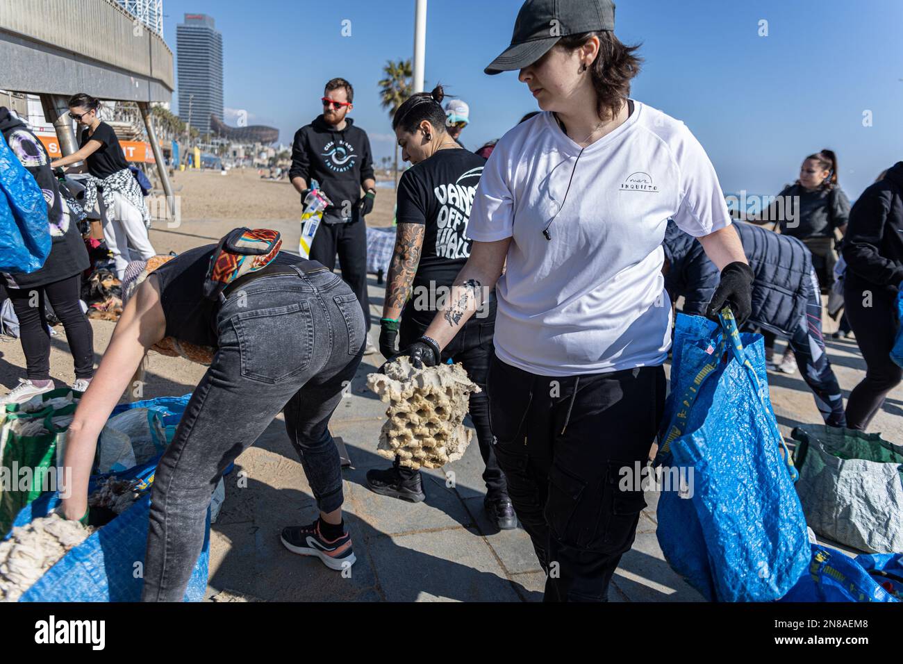 Barcelona, Spain. 11th Feb, 2023. A group of volunteers separates all ...