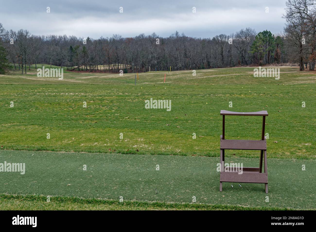 Empty driving range closed for the season at a golf course full of ...
