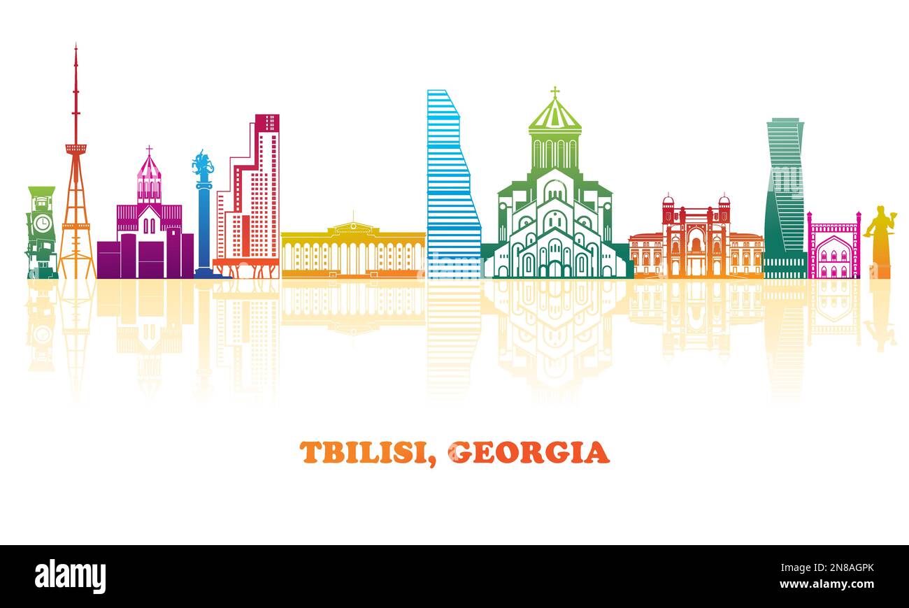 Colourfull Skyline panorama of city of Tbilisi, Georgia - vector ...