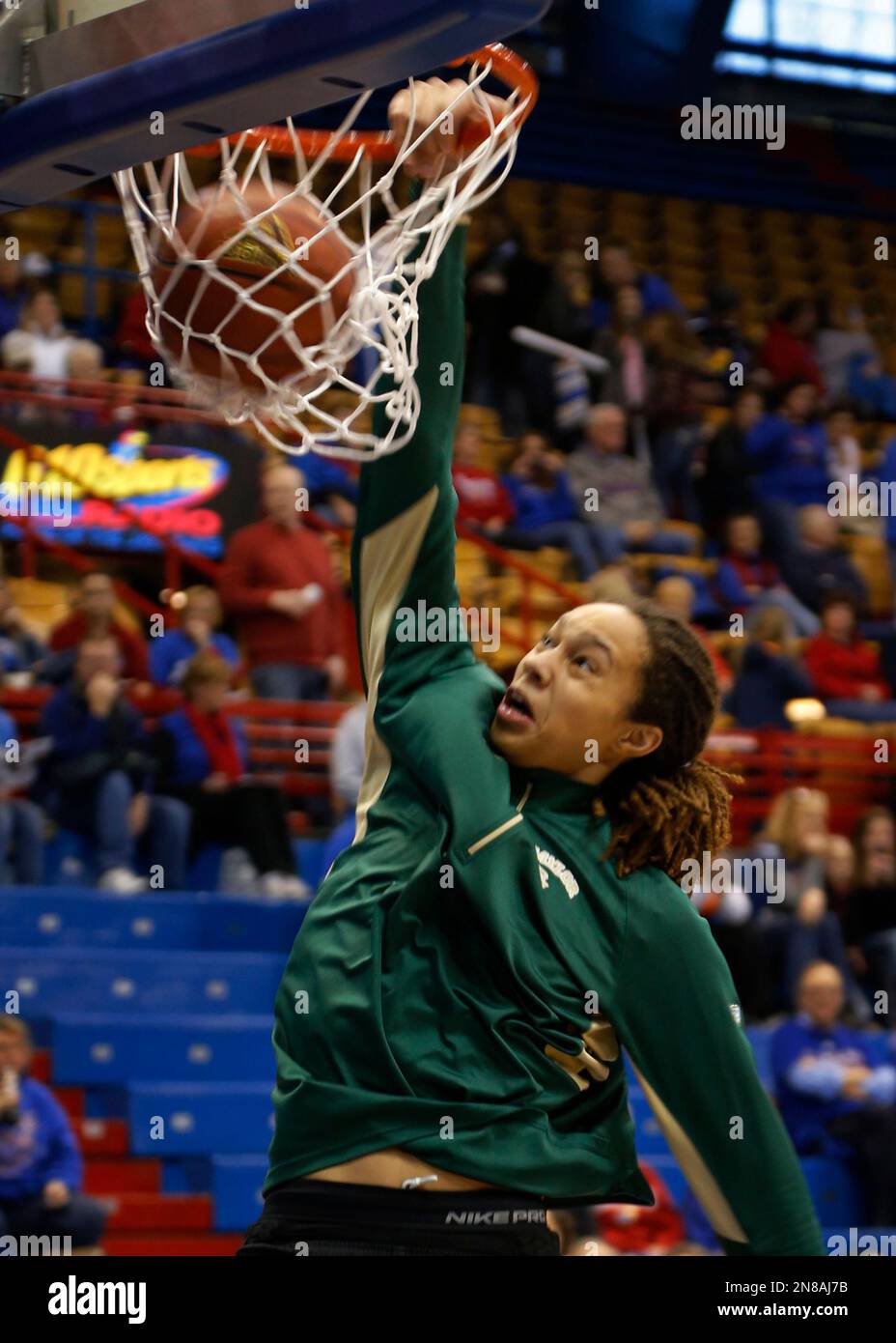 Baylor center Brittney Griner (42) dunks while warming up for an NCAA ...
