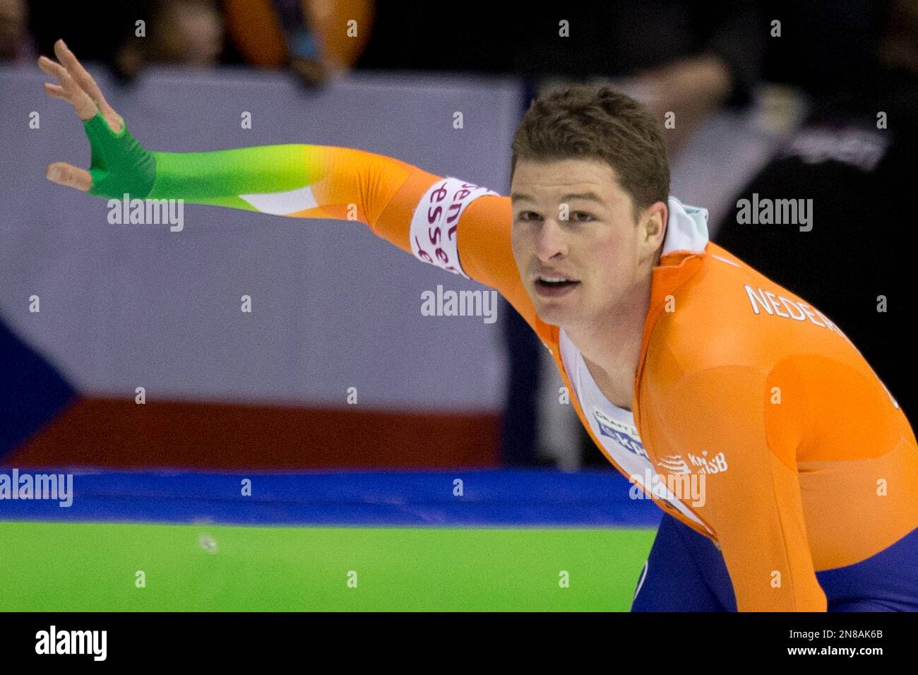 New European champion Sven Kramer of the Netherlands celebrates after ...