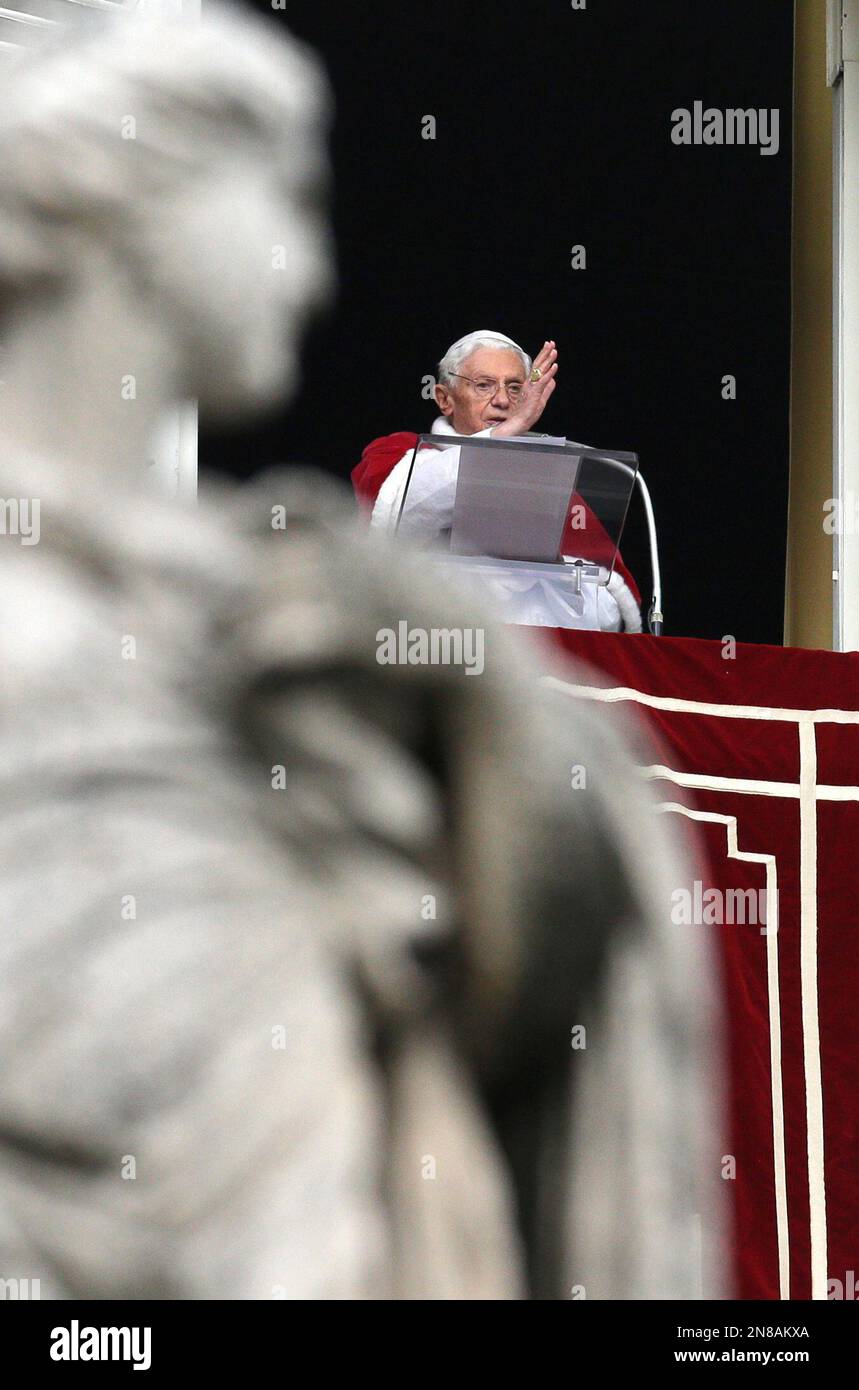 Pope Benedict XVI delivers his blessing during the Angelus noon prayer ...