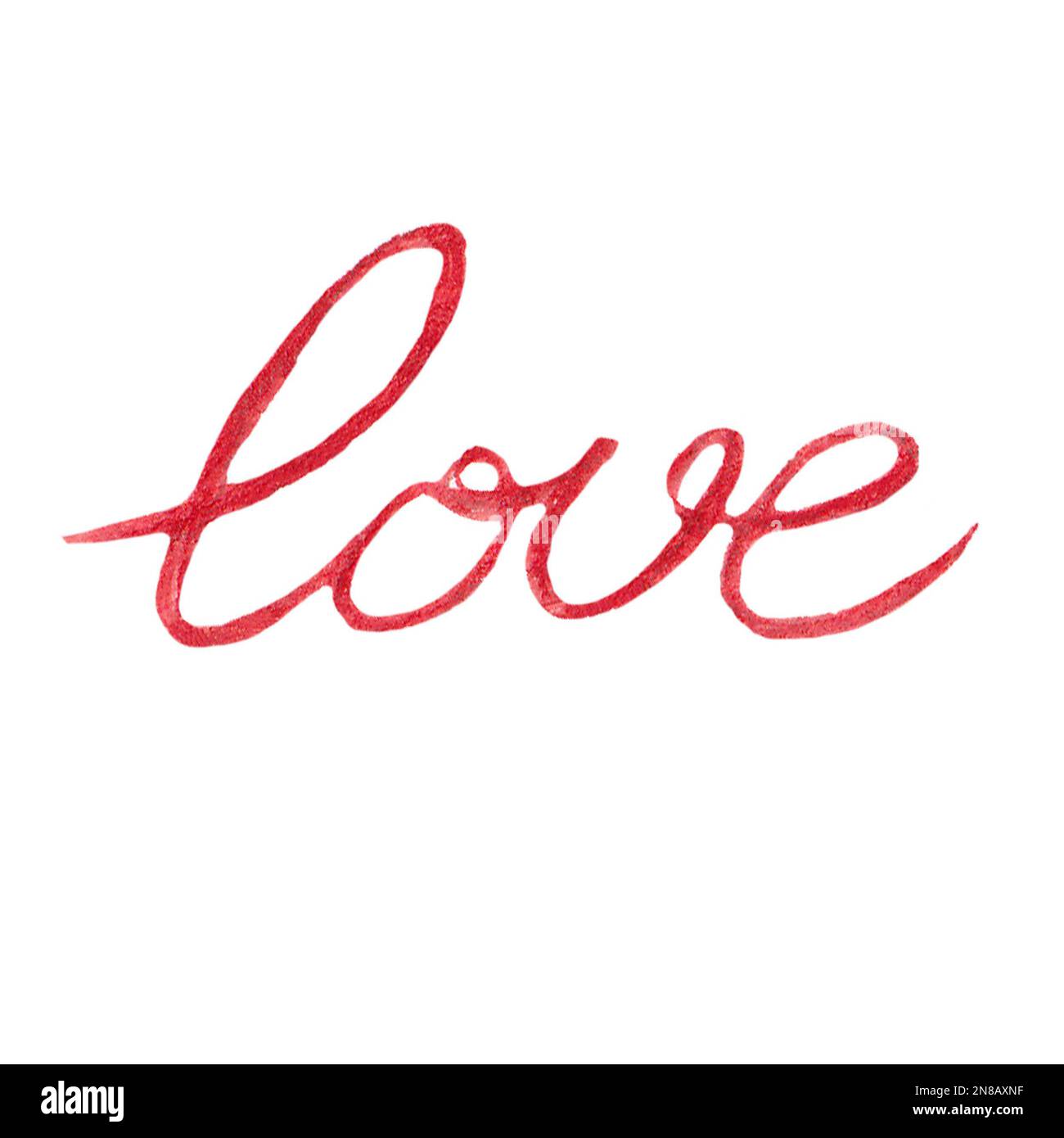 Hand drawn watercolor love word text. Watercolour illustration in red ...