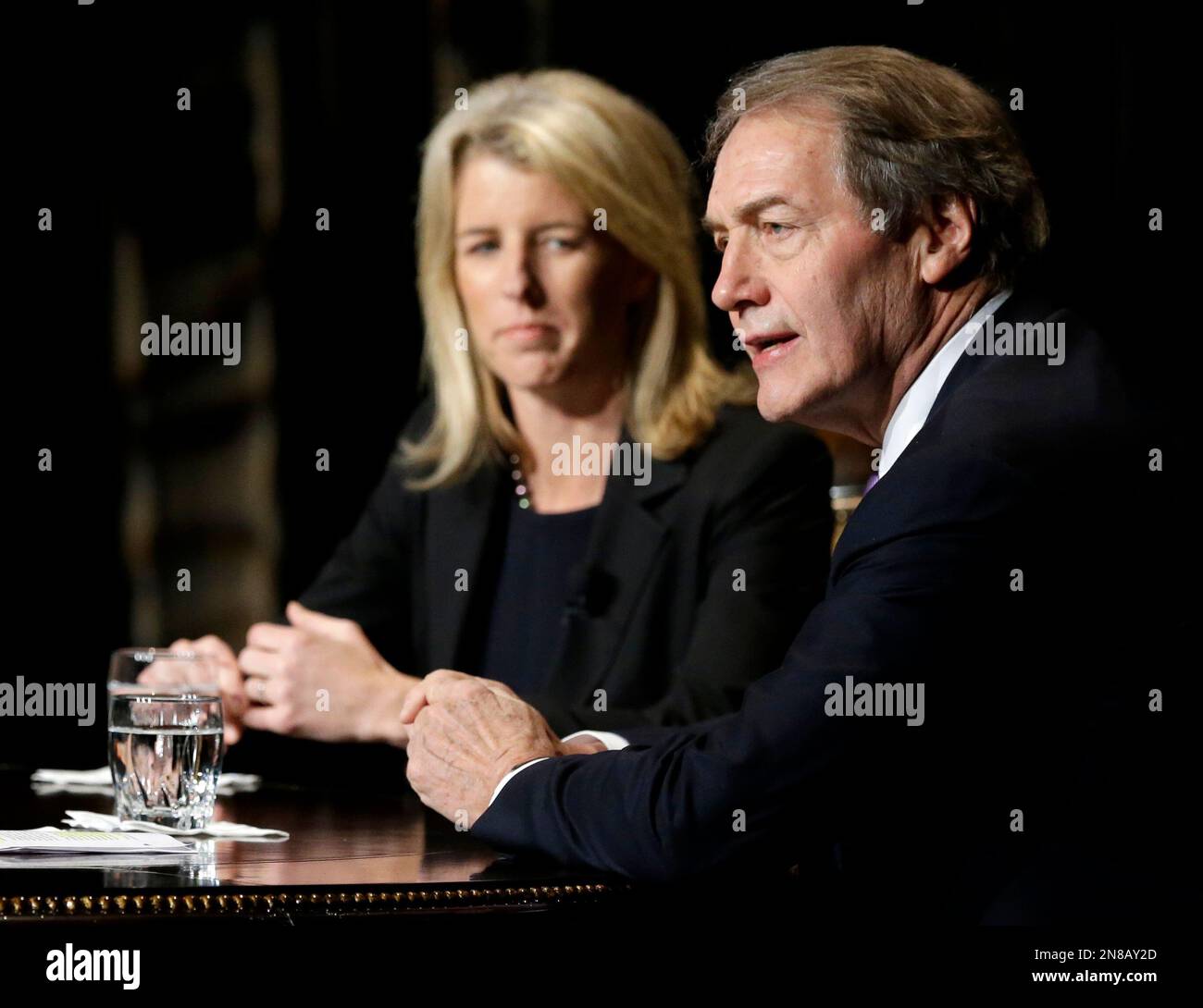 Journalist Charlie Rose, right, makes opening comments as Rory Kennedy ...