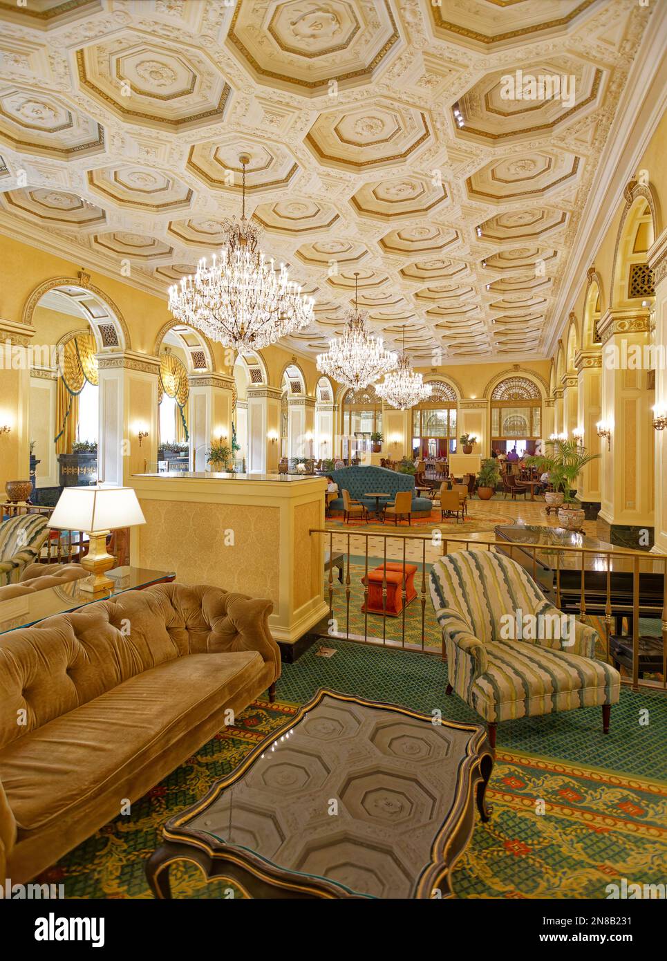 Reception area, Omni William Penn Hotel. The landmark hotel has been in ...