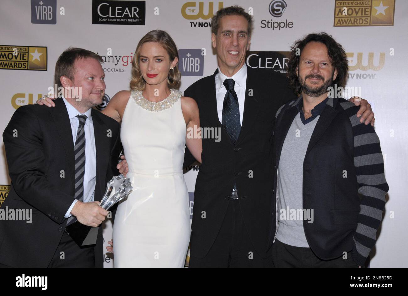 From left, Rian Johnson, Emily Blunt, James D. Stern and Ram Bergman ...
