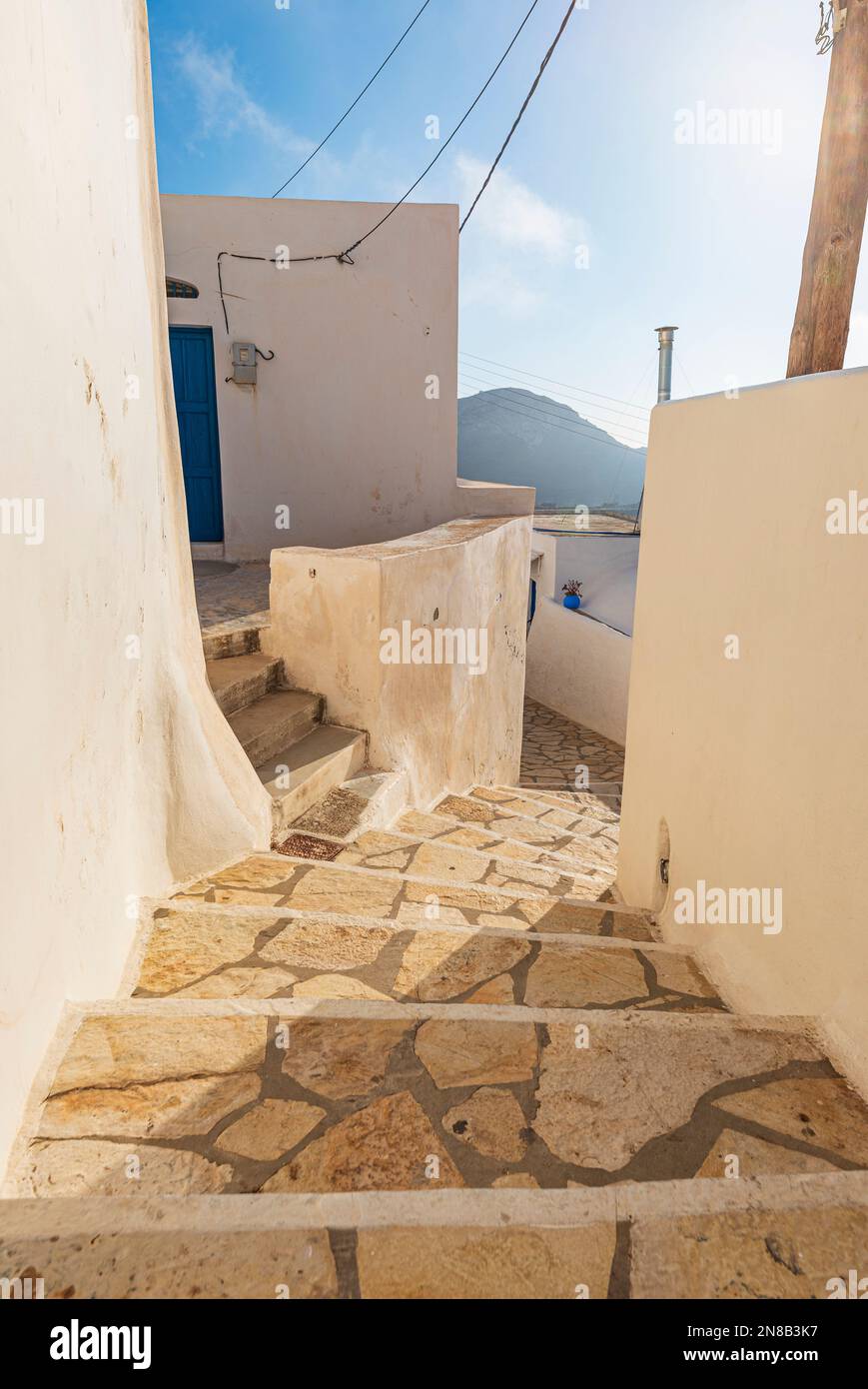 A characteristic alleyway in the picturesque village of Chora, Anafi ...