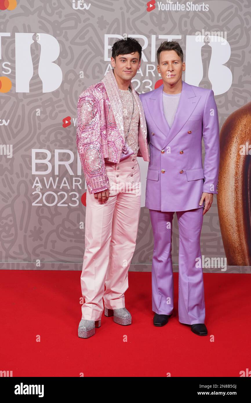 Tom Daley and his partner Dustin Lance Black attending the Brit Awards ...
