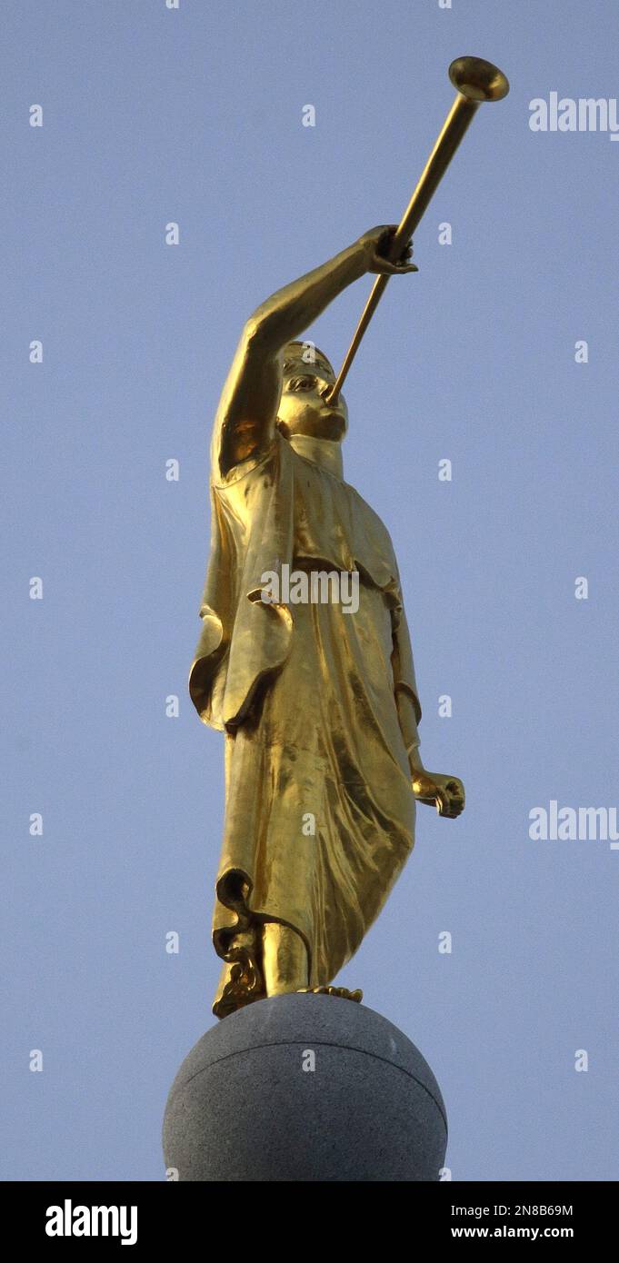 Angel Moroni sits a top the Salt Lake Temple Wednesday, Jan. 9, 2013 ...