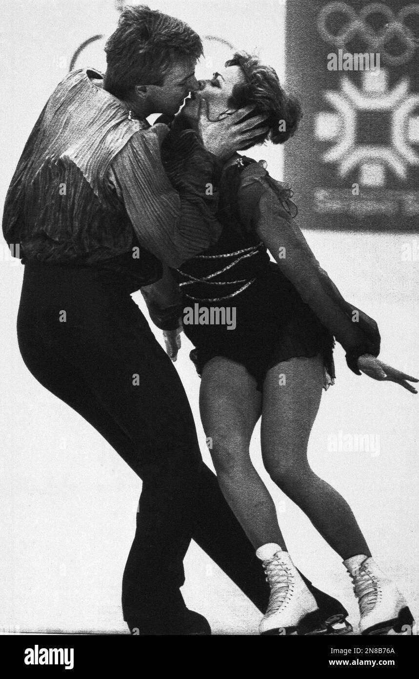 Great Britain's Jayne Torvill and Christopher Dean kiss during their ...