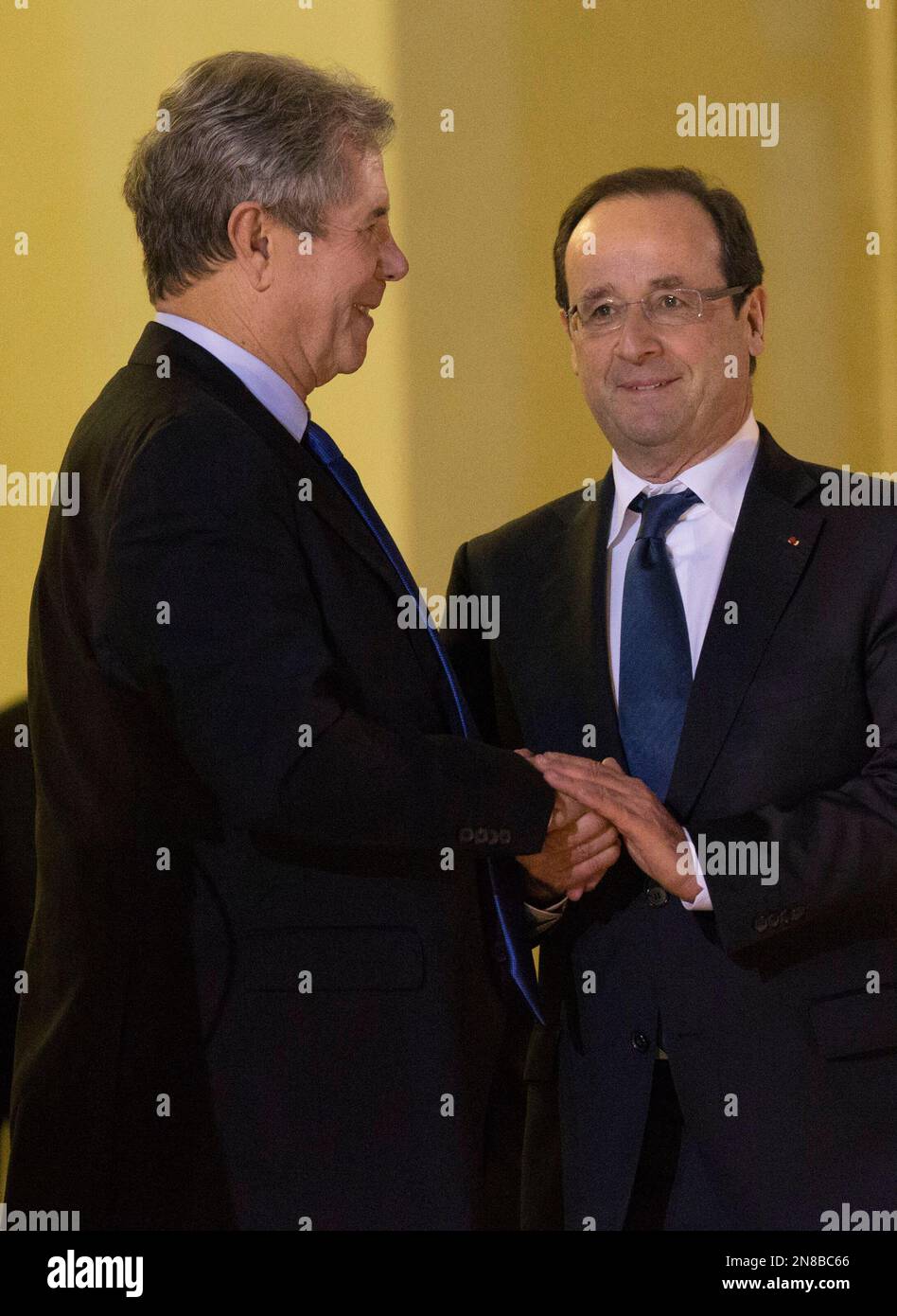 France's Constitutional Council President Jean-Louis Debre, left, and ...