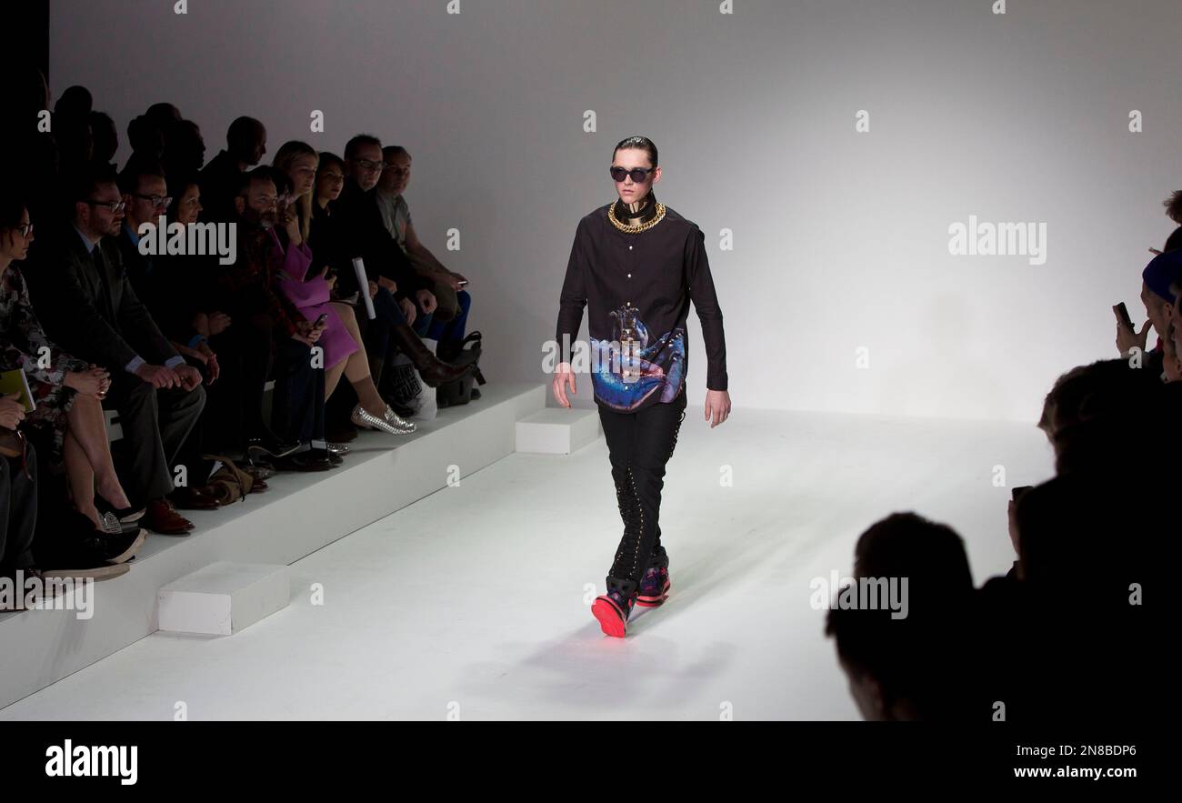 A model wears an outfit by designer Katy Eary for her Autumn/Winter ...