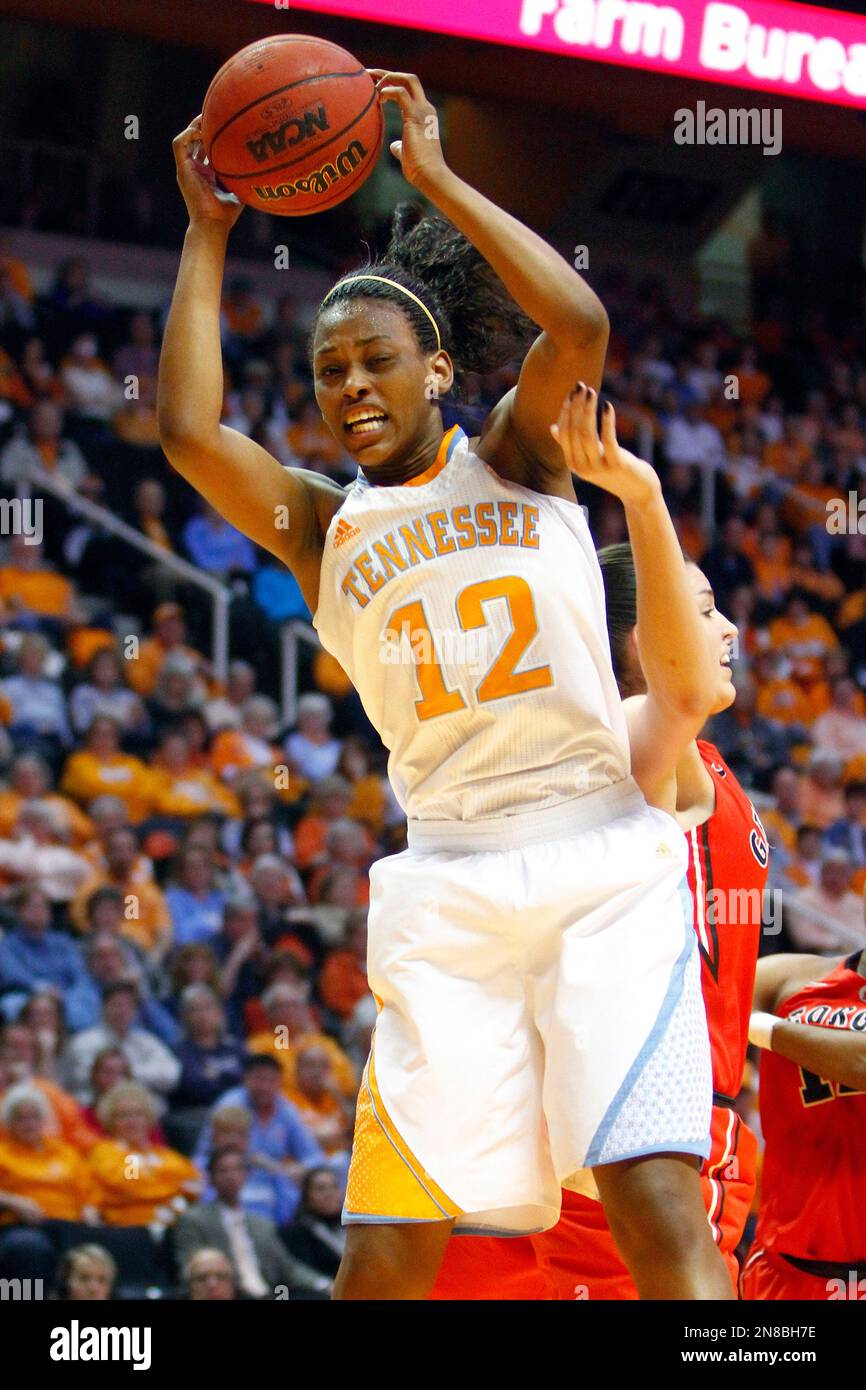 Tennessee forward Bashaara Graves (12) gets a rebound against Georgia ...