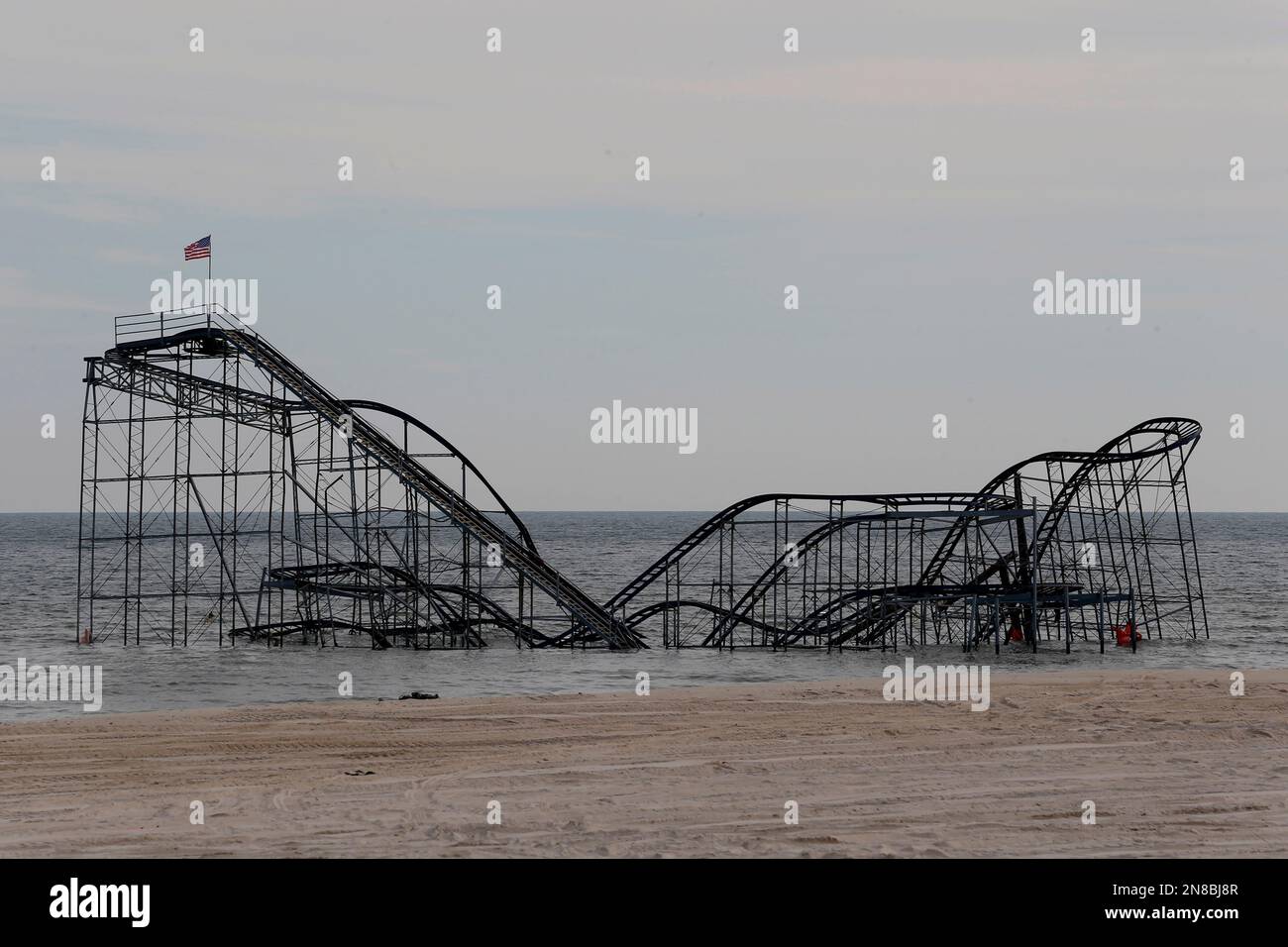 A flag waves from the top of the Jet Star Roller Coaster, Tuesday, Jan ...