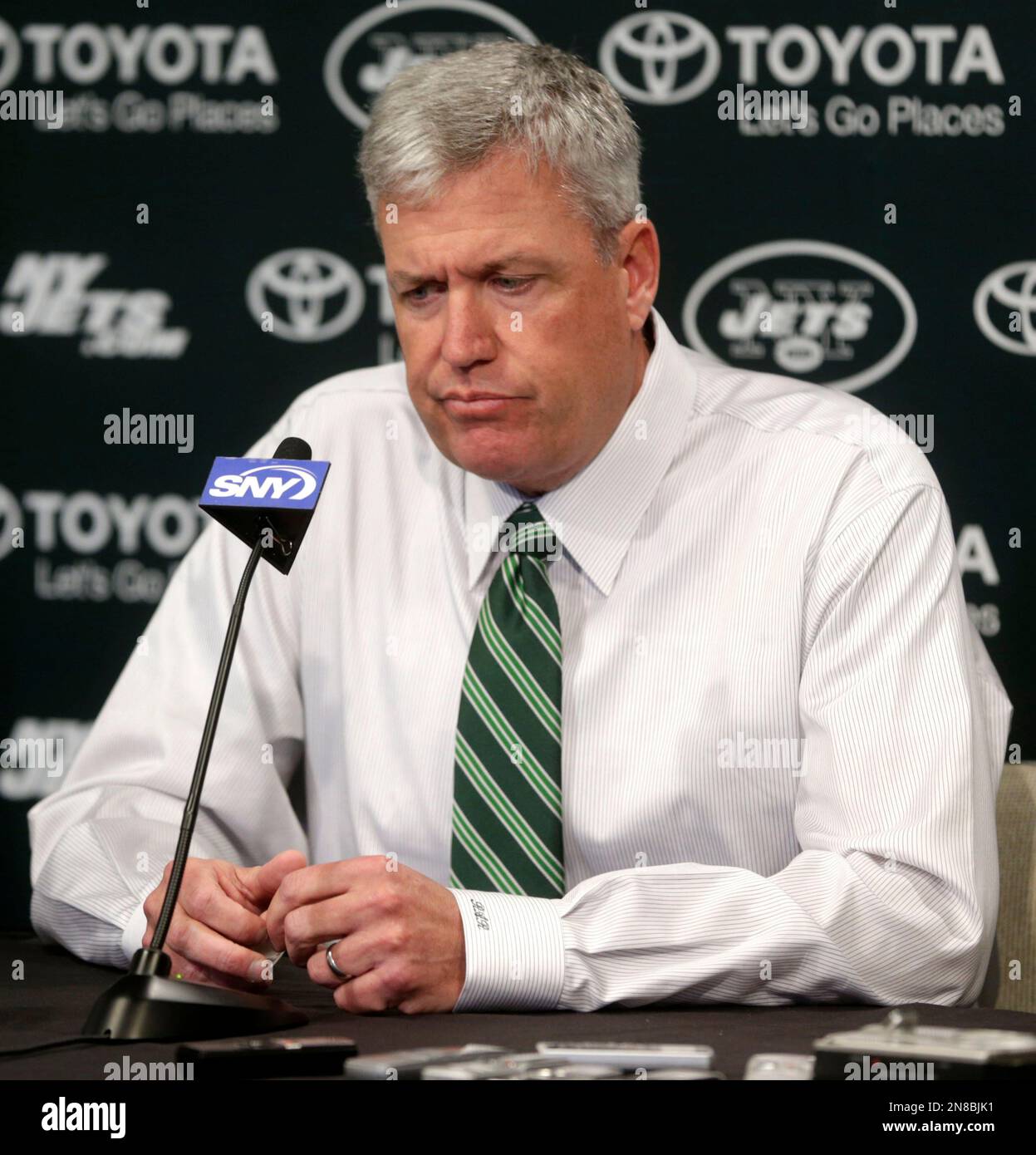 New York Jets NFl football head coach Rex Ryan participates in a news ...