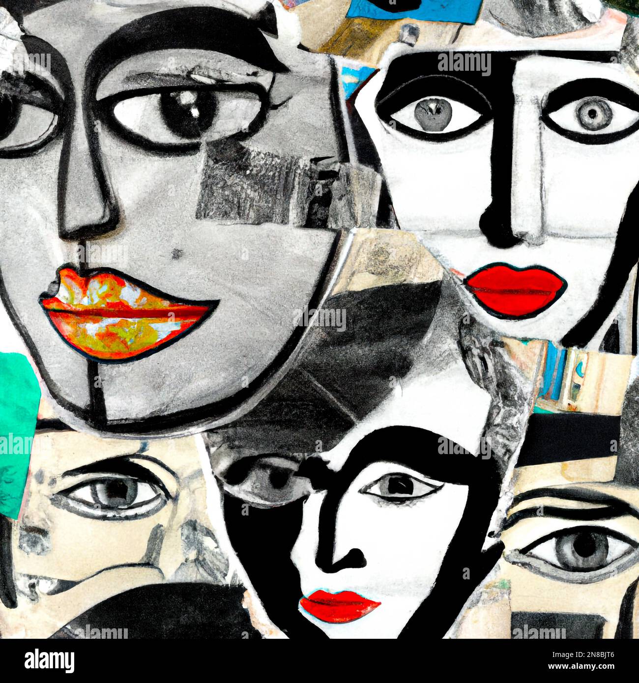 Abstract portrait faces collage, pop art fashion design – Digital ...