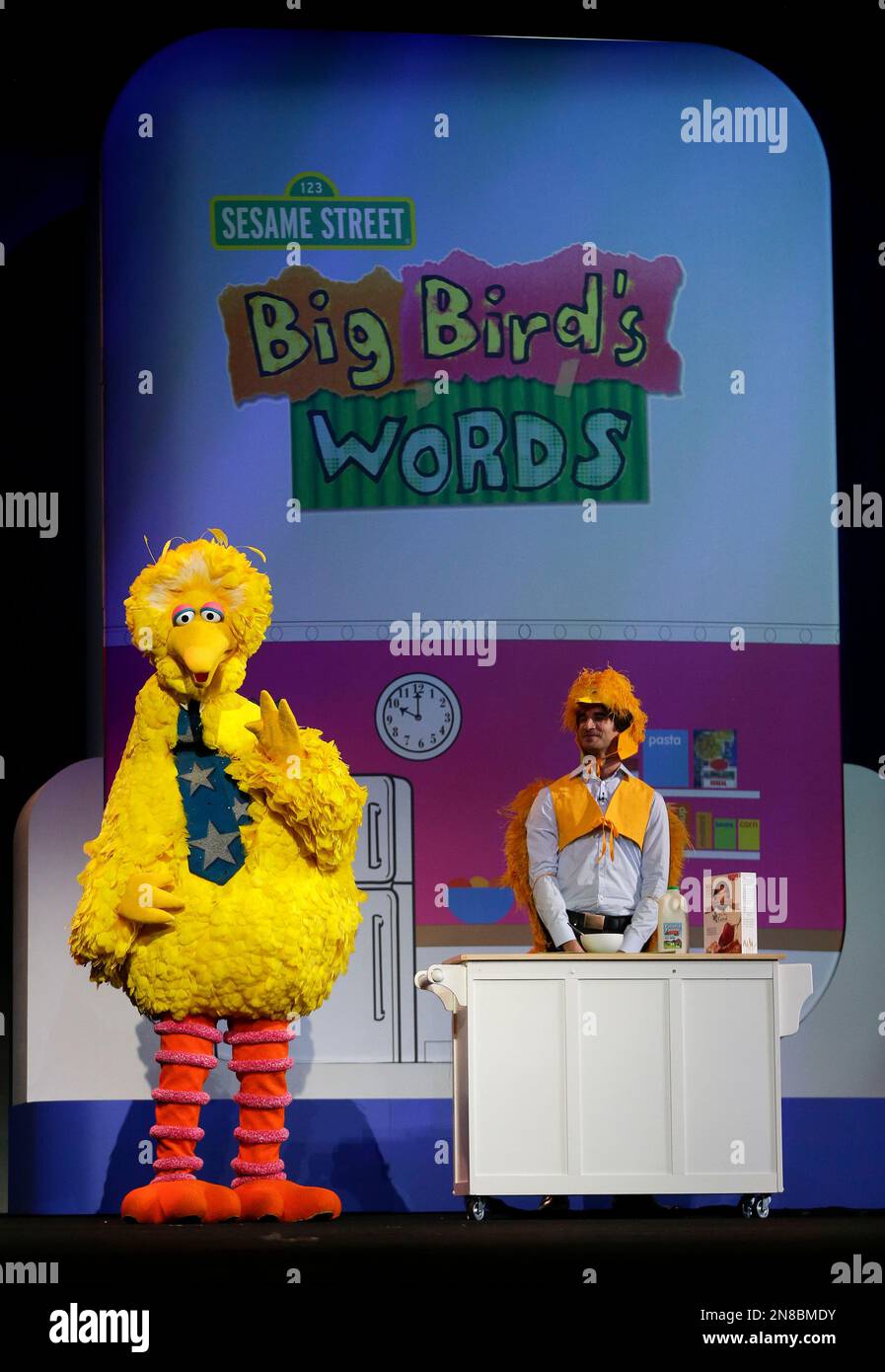 Sesame Street character Big Bird and Birdkateer Dave demonstrate an ...