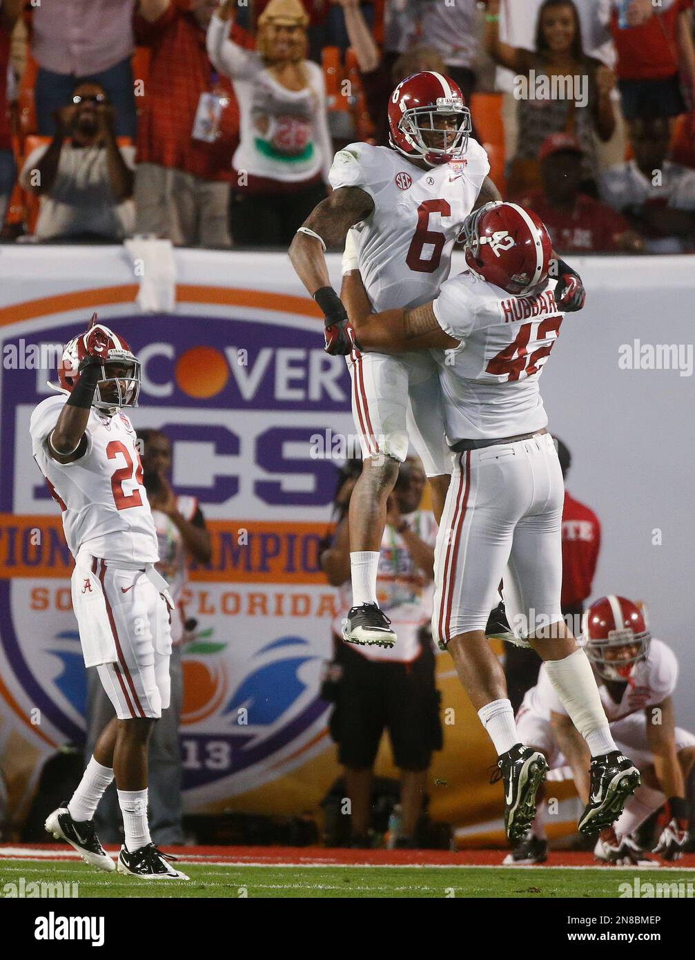 Alabama's Ha'Sean Clinton-Dix (6) is congratulated by teammate Adrian ...