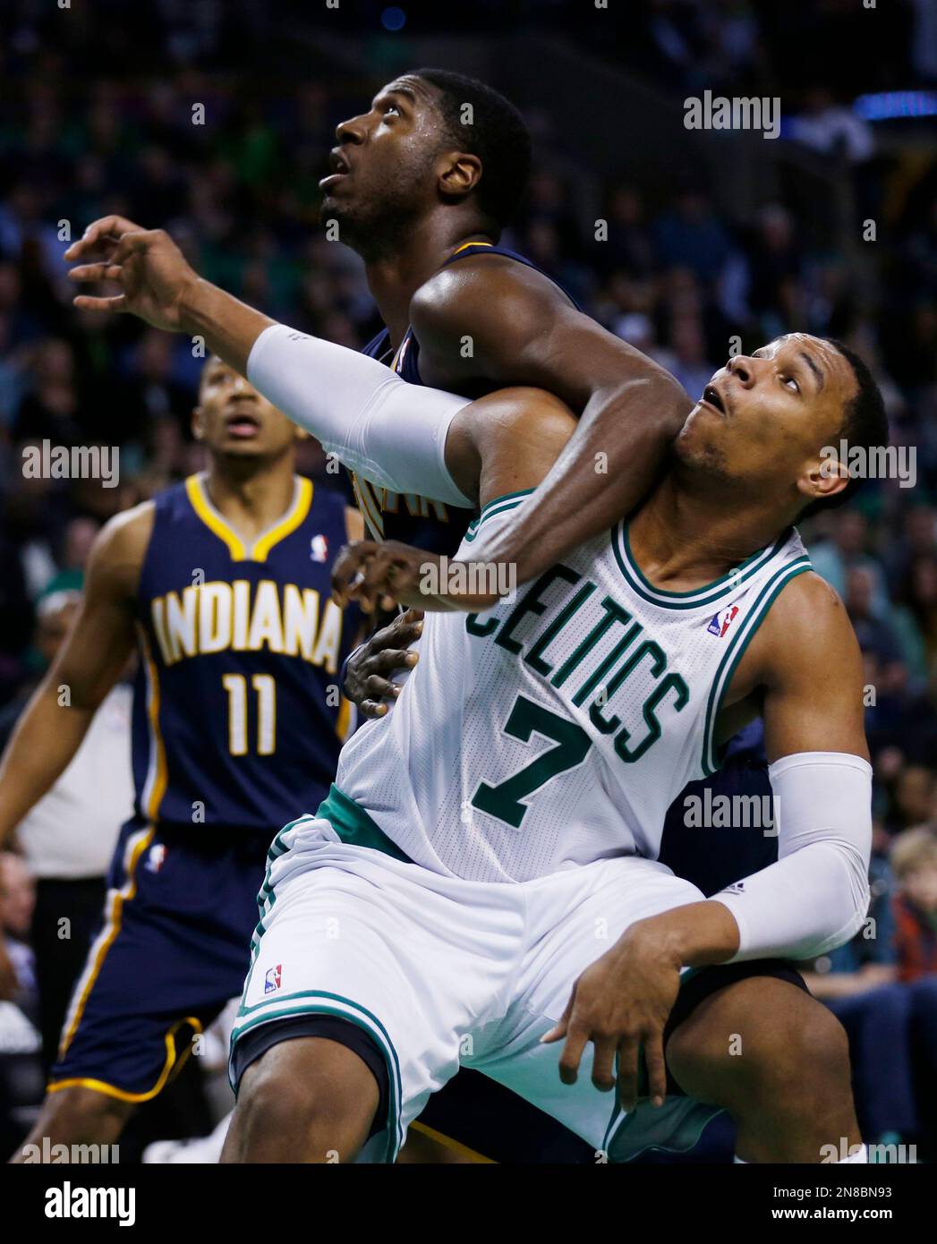 Indiana Pacers center Roy Hibbert, rear, and Boston Celtics power ...