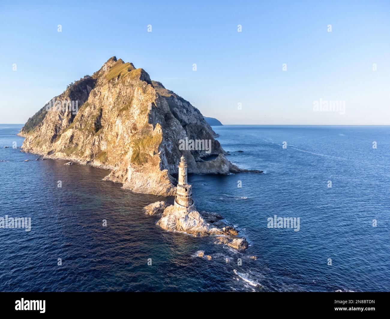 Aerial View The abandoned lighthouse Aniva in Sakhalin Island,Russia ...