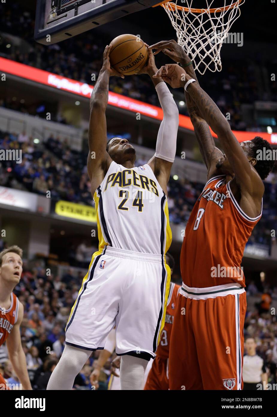 Indiana Pacers' Paul George (24) goes up for a shot during the second ...