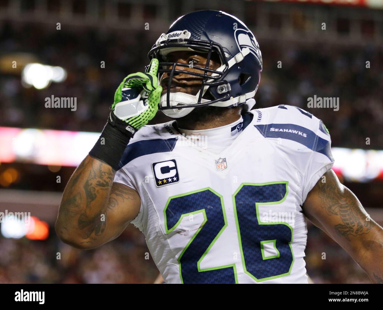 Seattle Seahawks fullback Michael Robinson reacts to this touchdown ...