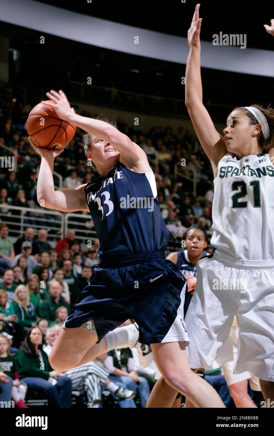 Penn State's Maggie Lucas (33) shoots against Michigan State's Klarissa ...