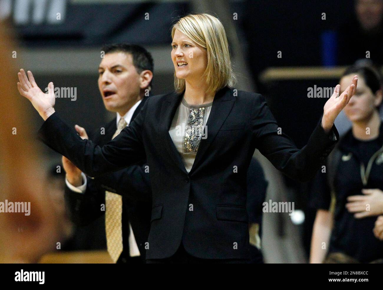Colorado head coach Linda Lappe reacts after a call against her team ...