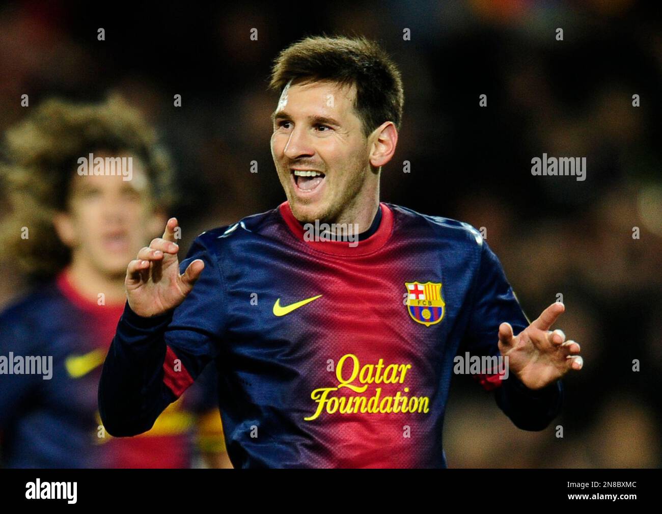 FC Barcelona's Lionel Messi from Argentina celebrates scoring his side ...