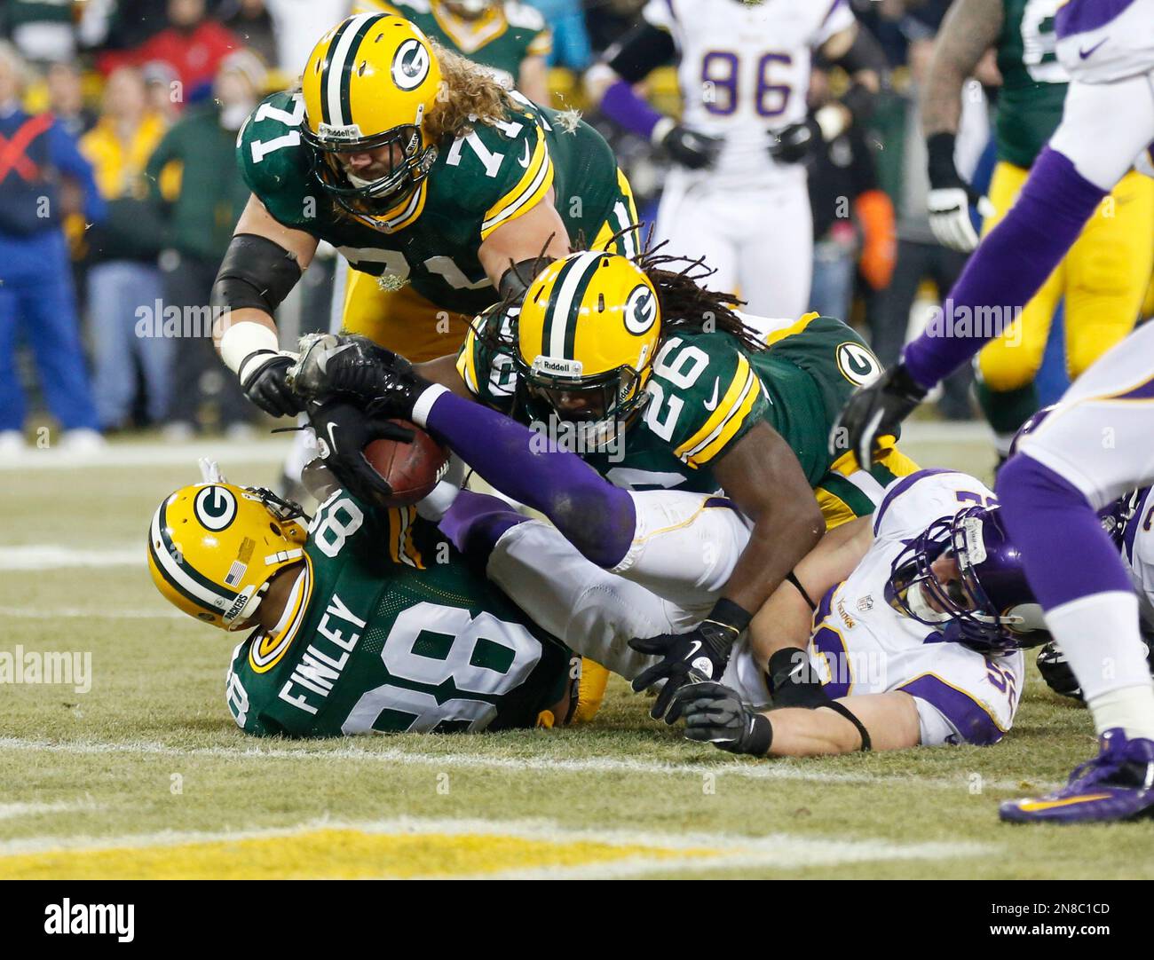 Green Bay Packers running back DuJuan Harris (26) dives into the end ...
