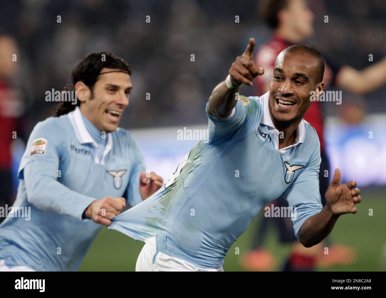 Lazio defender Abdoulay Konko, of France, celebrates with teammate ...
