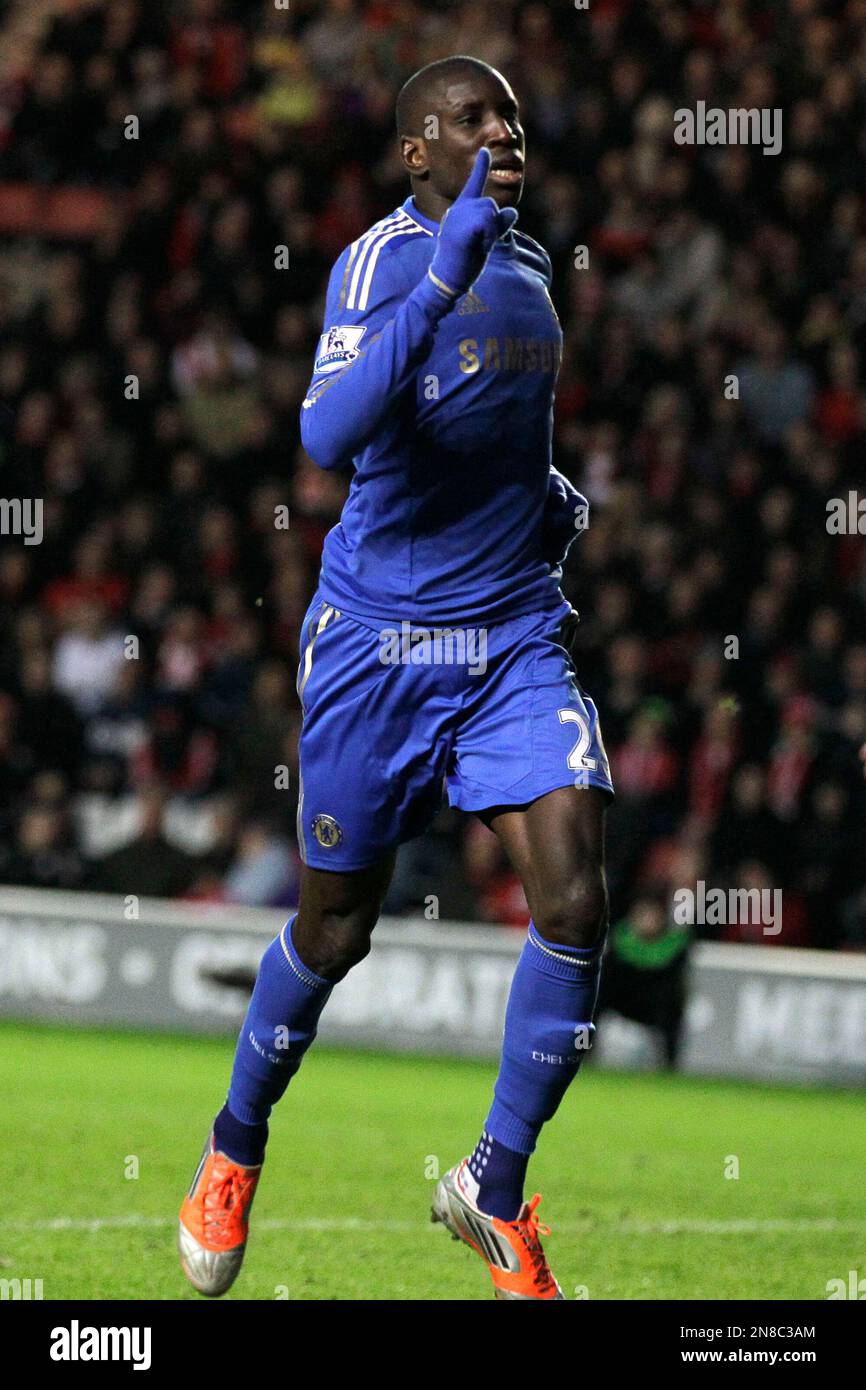 Chelsea's Demba Ba celebrates his goal against Southampton during their ...