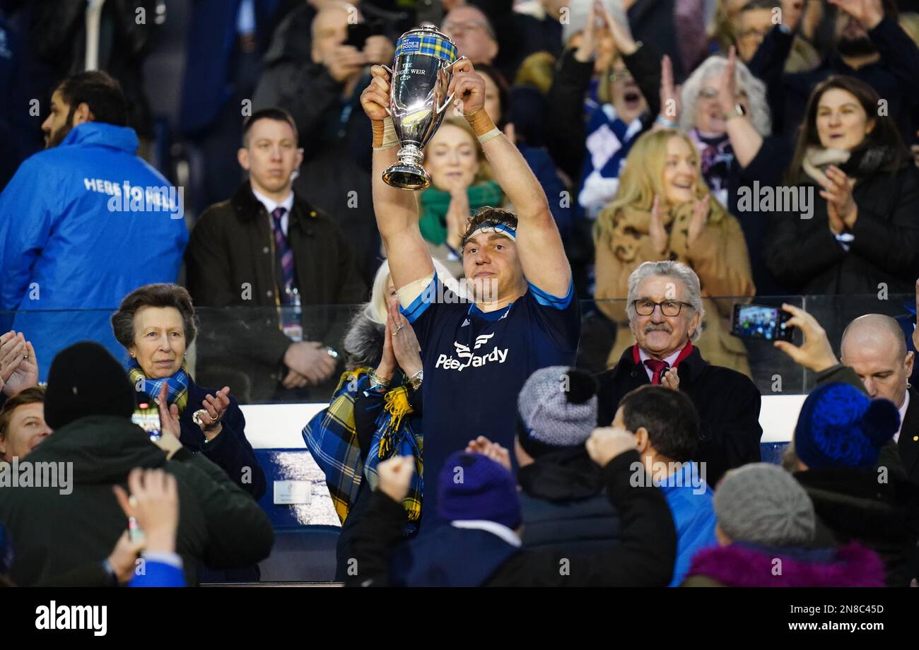 Scotland's Jamie Ritchie lifts the Doddie Weir Cup after the Guinness ...