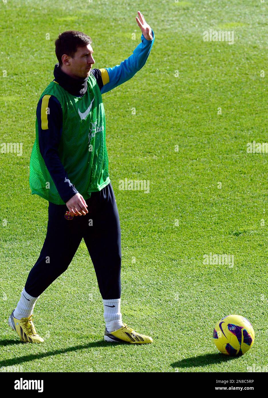 FC Barcelona's Lionel Messi from Argentina waves to the crowd during a ...